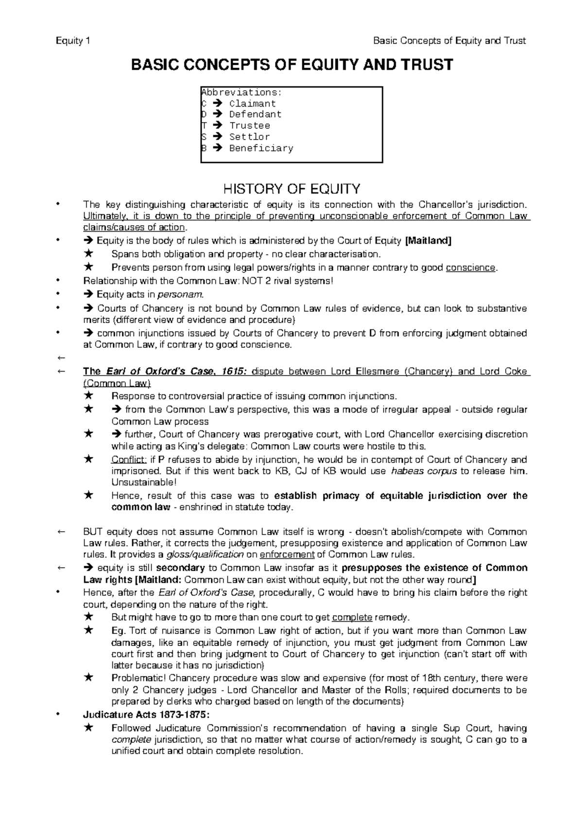 Basic Concepts of Equity and Trust sample - Equity 1 Basic Concepts of ...