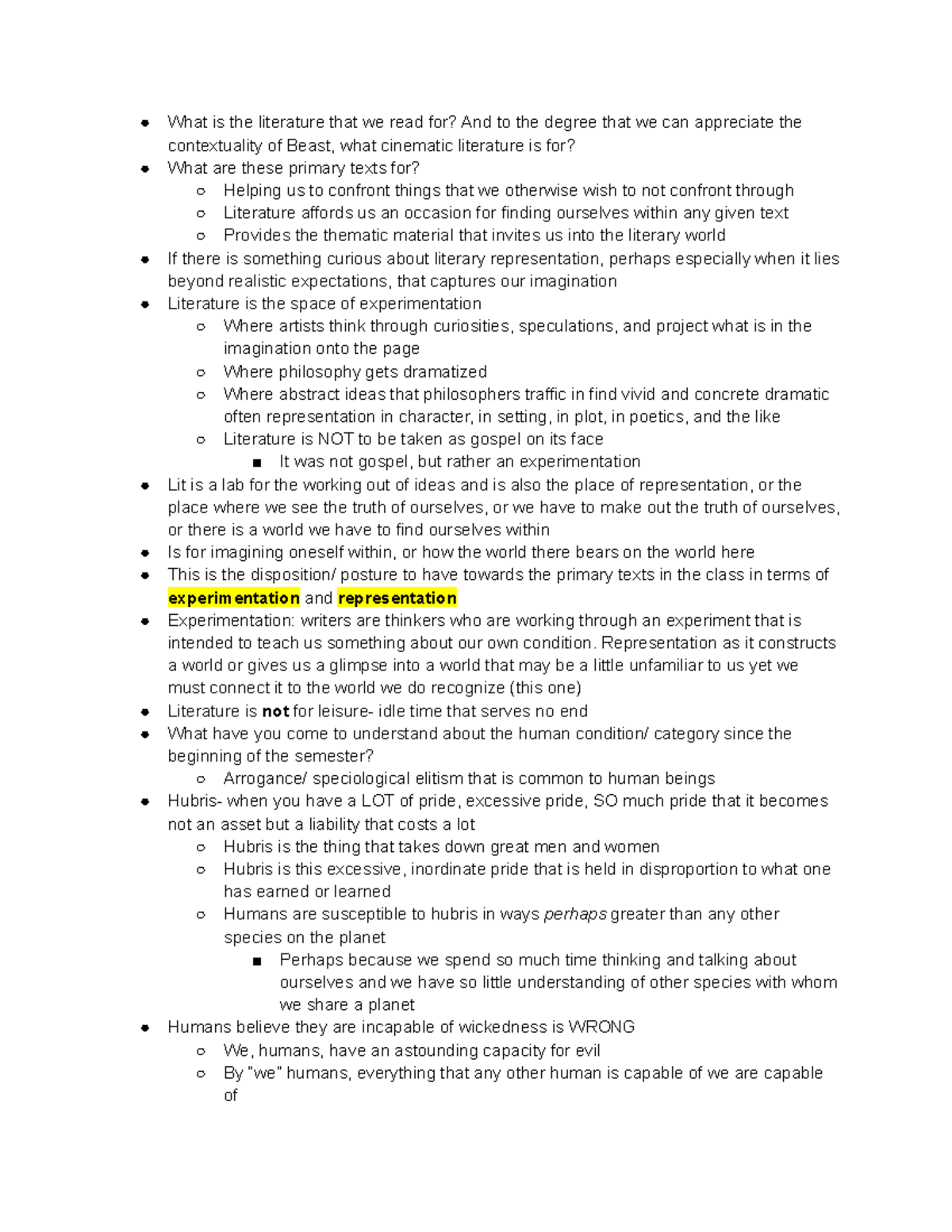 10/4- Beast as a Prelude to Slave Old Man - What is the literature that ...