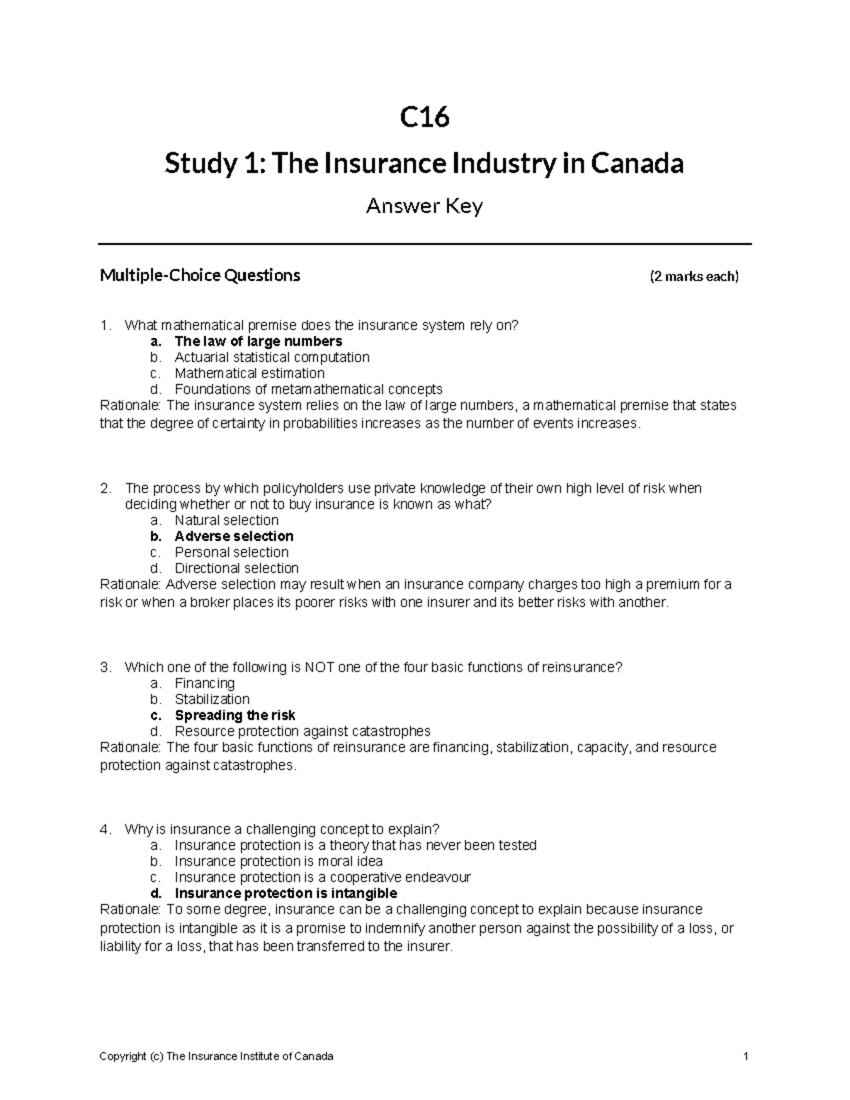 C16 EN study 01 answerkey - C Study 1: The Insurance Industry in Canada ...