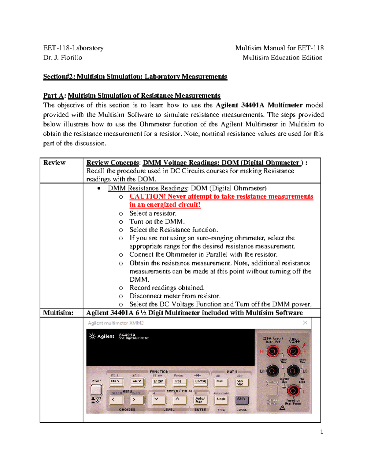 Multisim Manual Section #2 - Dr. J. Fiorillo Multisim Education Edition Section#2: Multisim ...