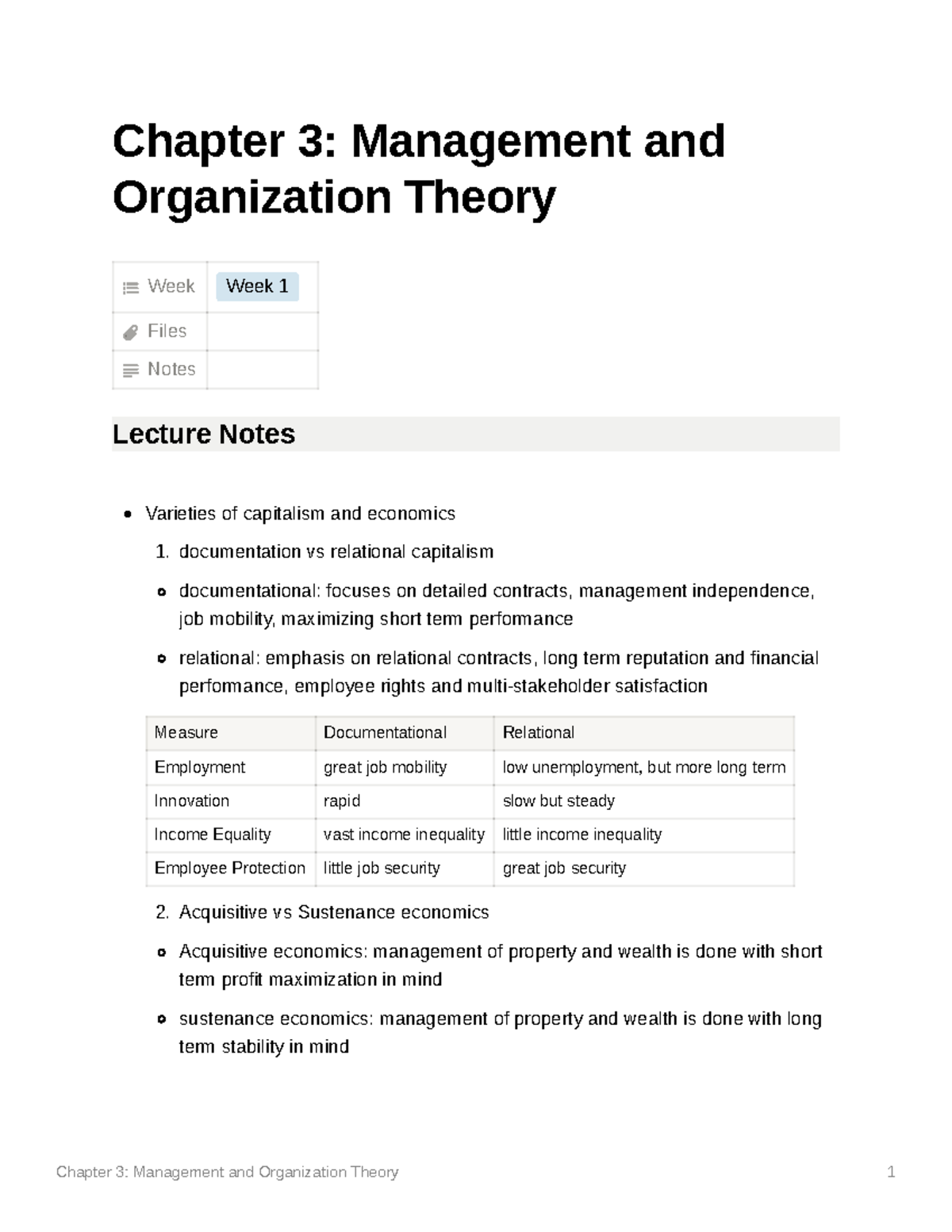 Chapter 3 Management and Organization Theory - documentation vs relational capitalism - Studocu