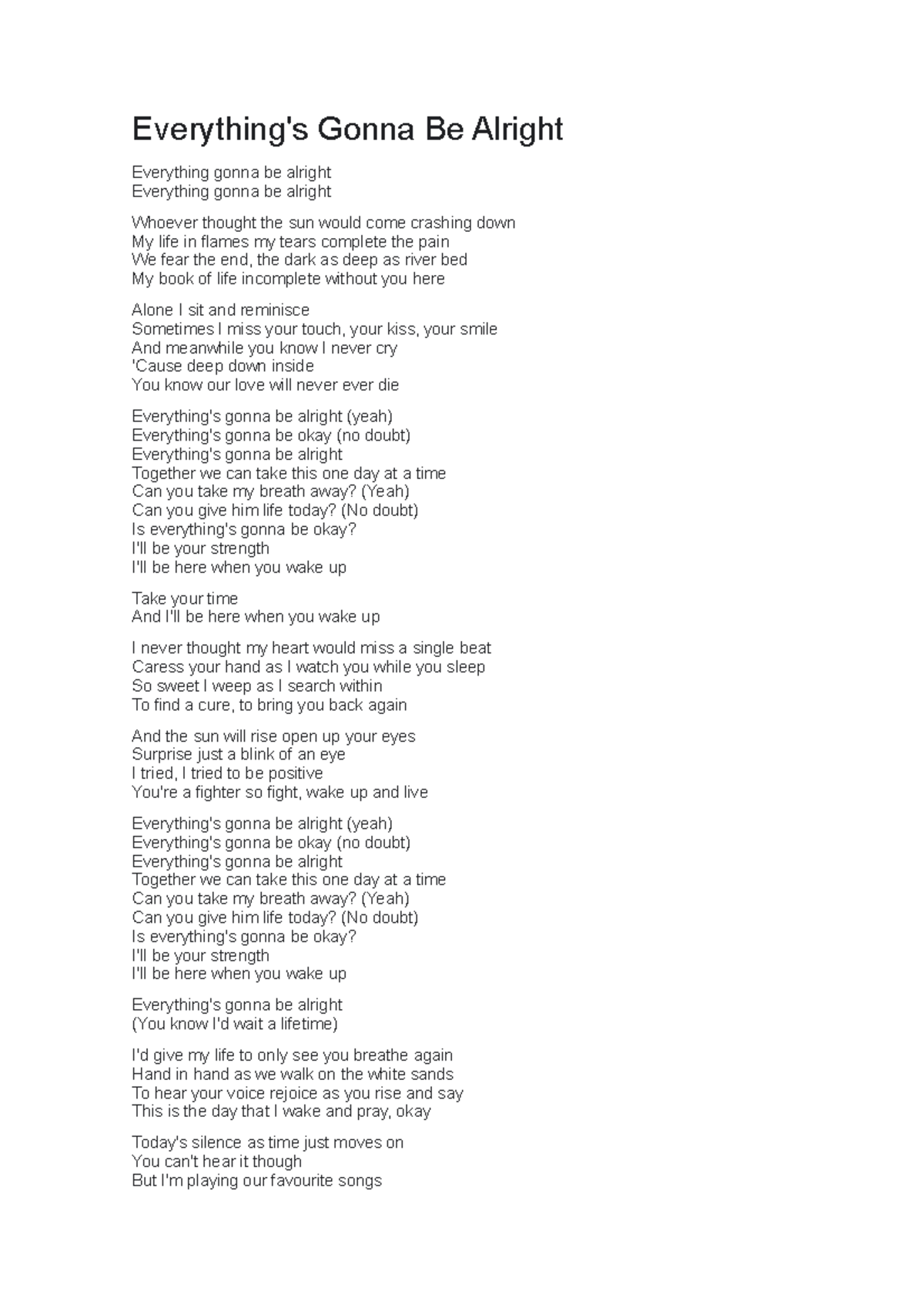 PC2 - Letra - Everything's Gonna Be Alright Everything gonna be alright ...