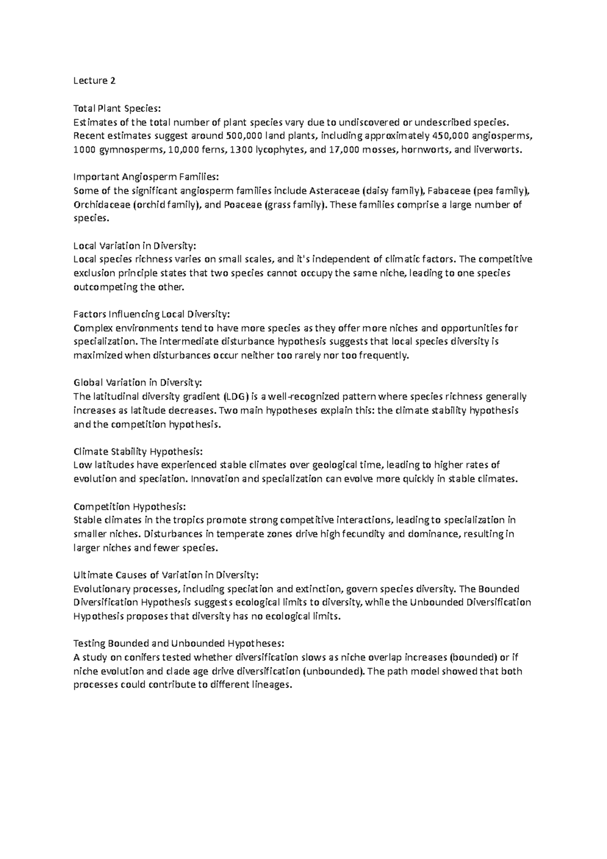 Lecture 2 - Lecture 2 Total Plant Species: Estimates of the total ...