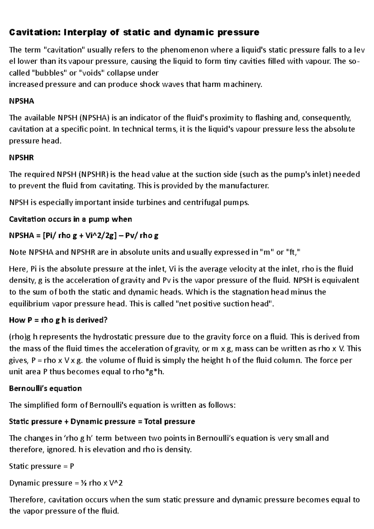 Cavitation Interplay of static and dynamic pressure - The so- called ...