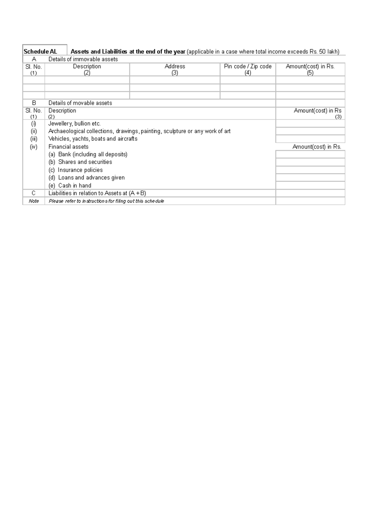 Asset Declaration - Schedule AL Assets and Liabilities at the end of ...