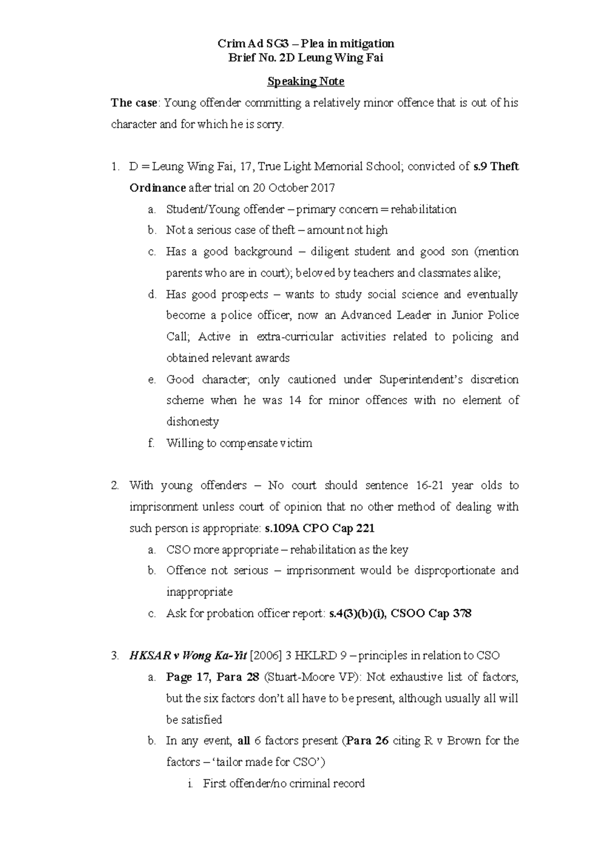 Crim Ad Plea Speaking Note - Crim Ad SG3 – Plea in mitigation Brief No ...