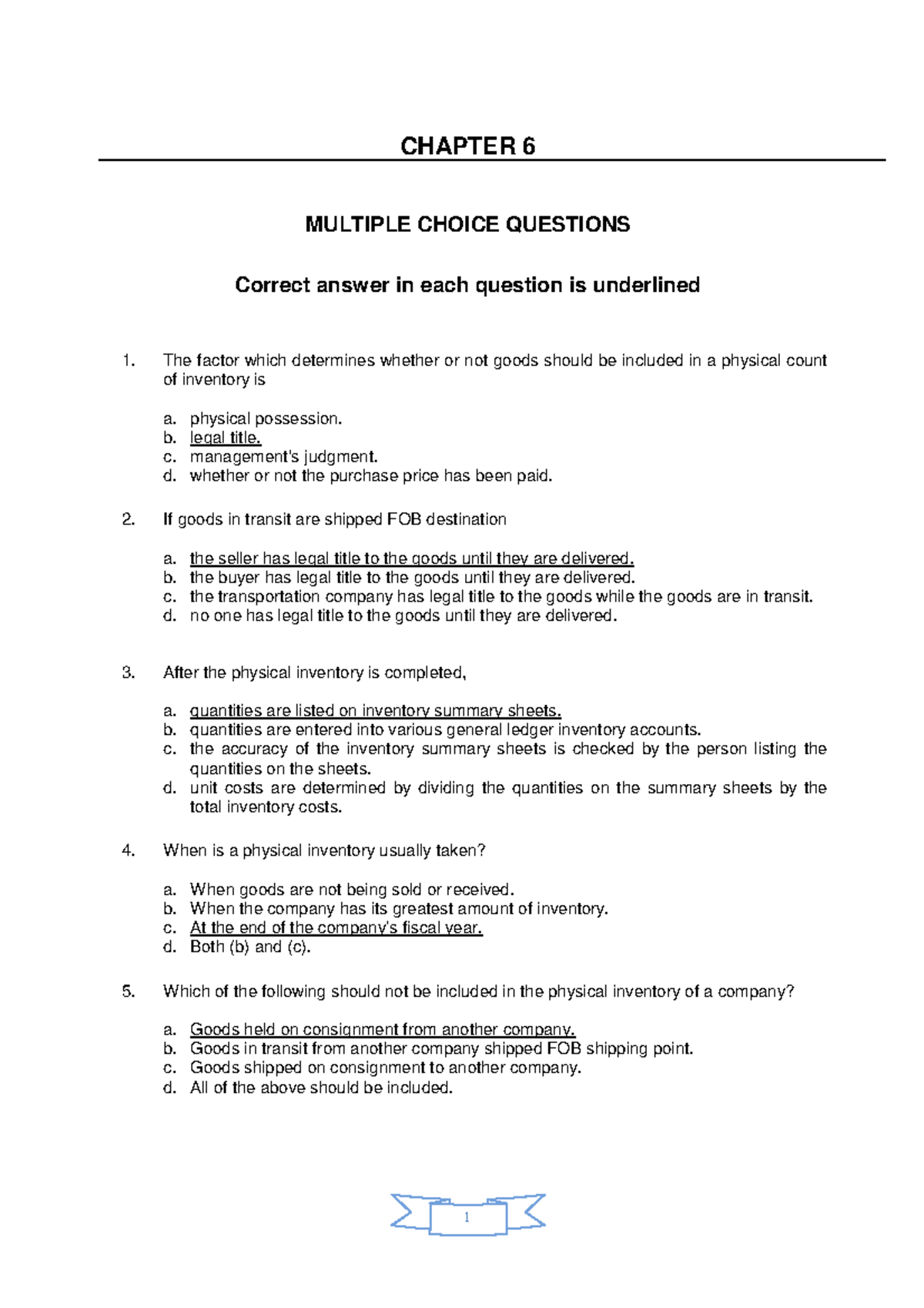 Multiple Choice 6 - CHAPTER 6 MULTIPLE CHOICE QUESTIONS Correct answer ...