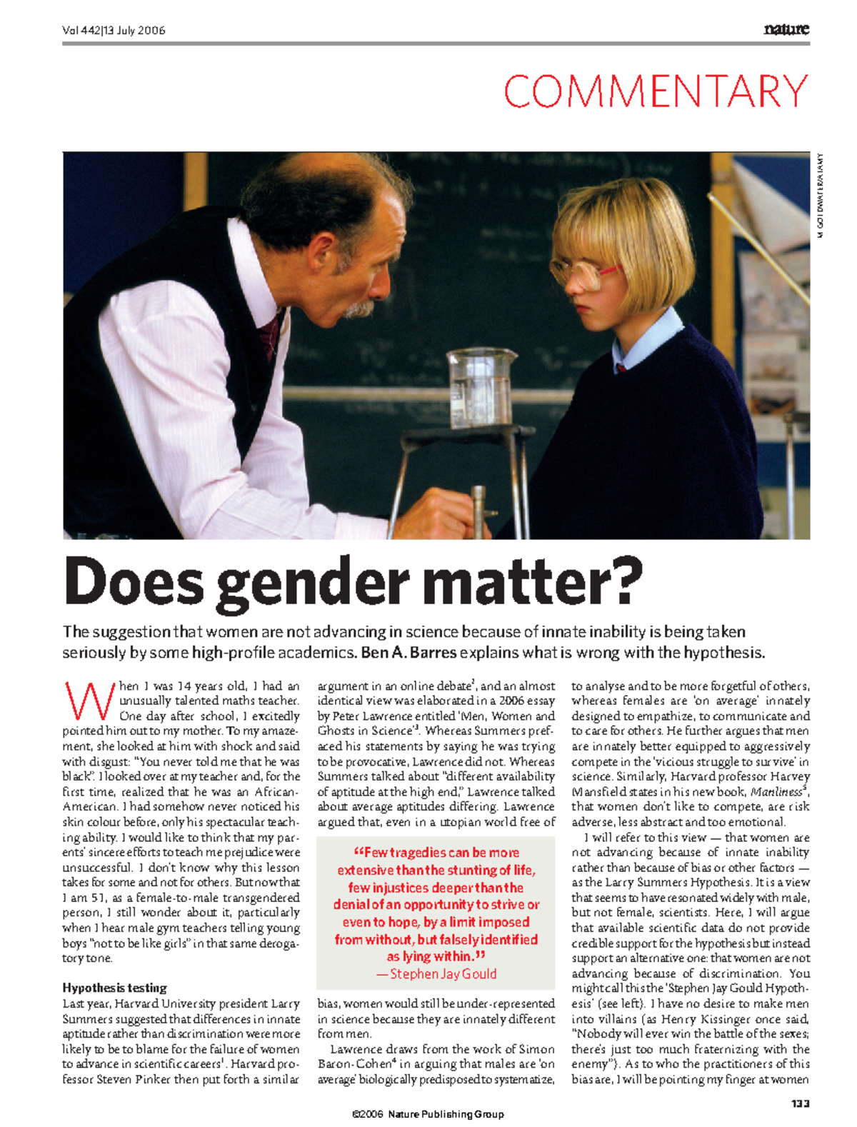 RC - (EXAM ) Ben Barres (2006 ) Does Gender Matter Nature - argument in ...