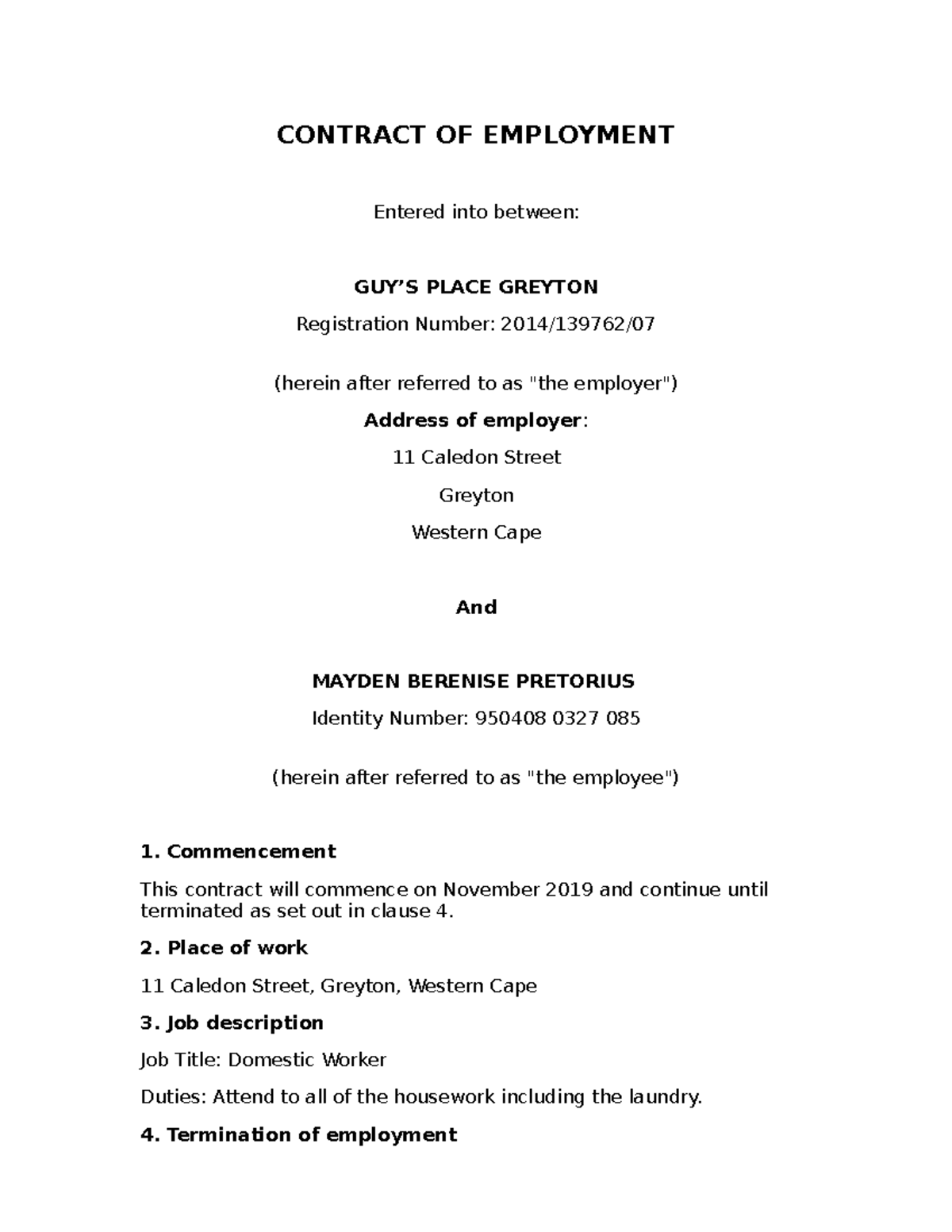 FSA Ethical Employment Contract Example - CONTRACT OF EMPLOYMENT ...