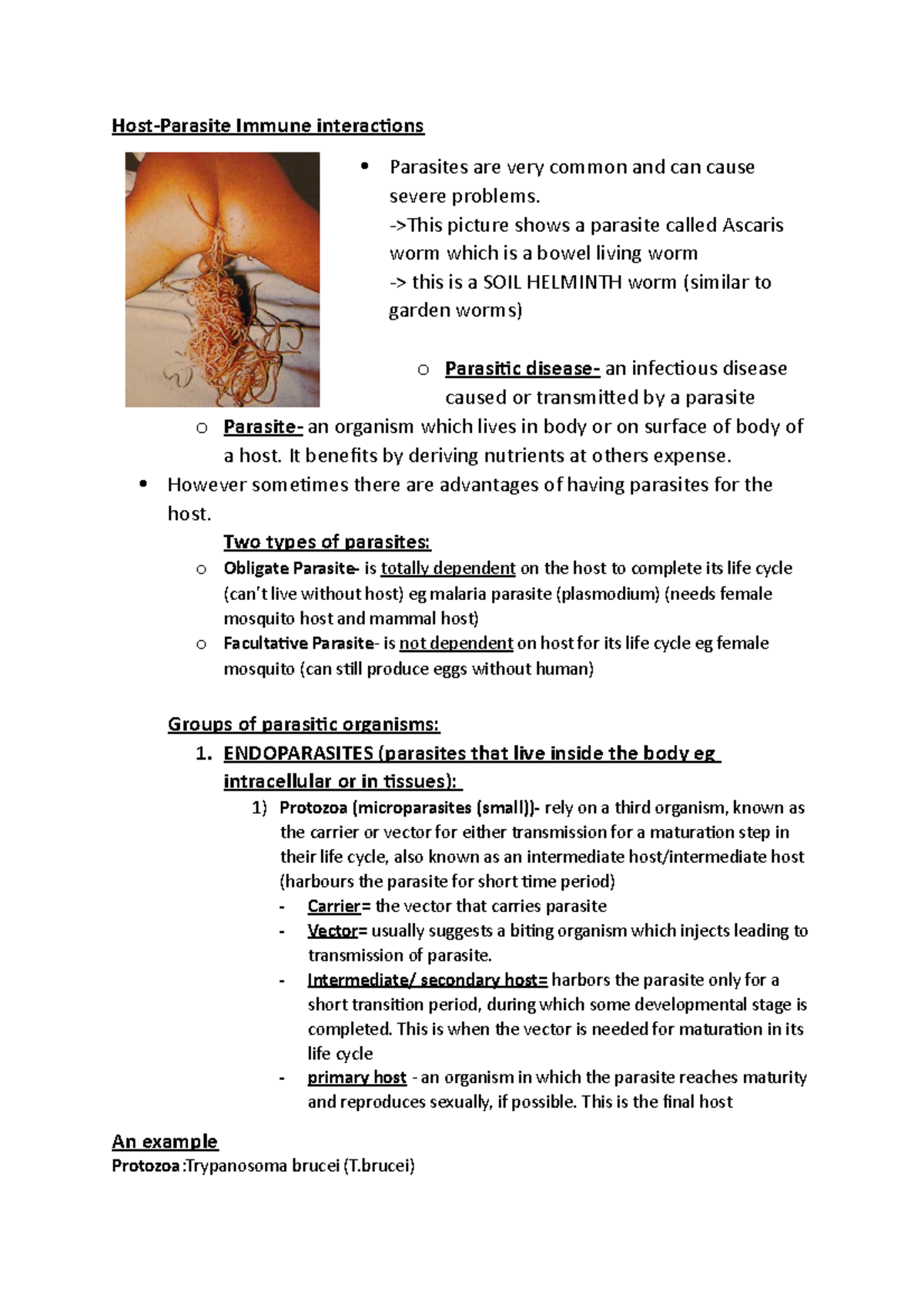 Parasites lecture notes - Host-Parasite Immune interactions Parasites ...
