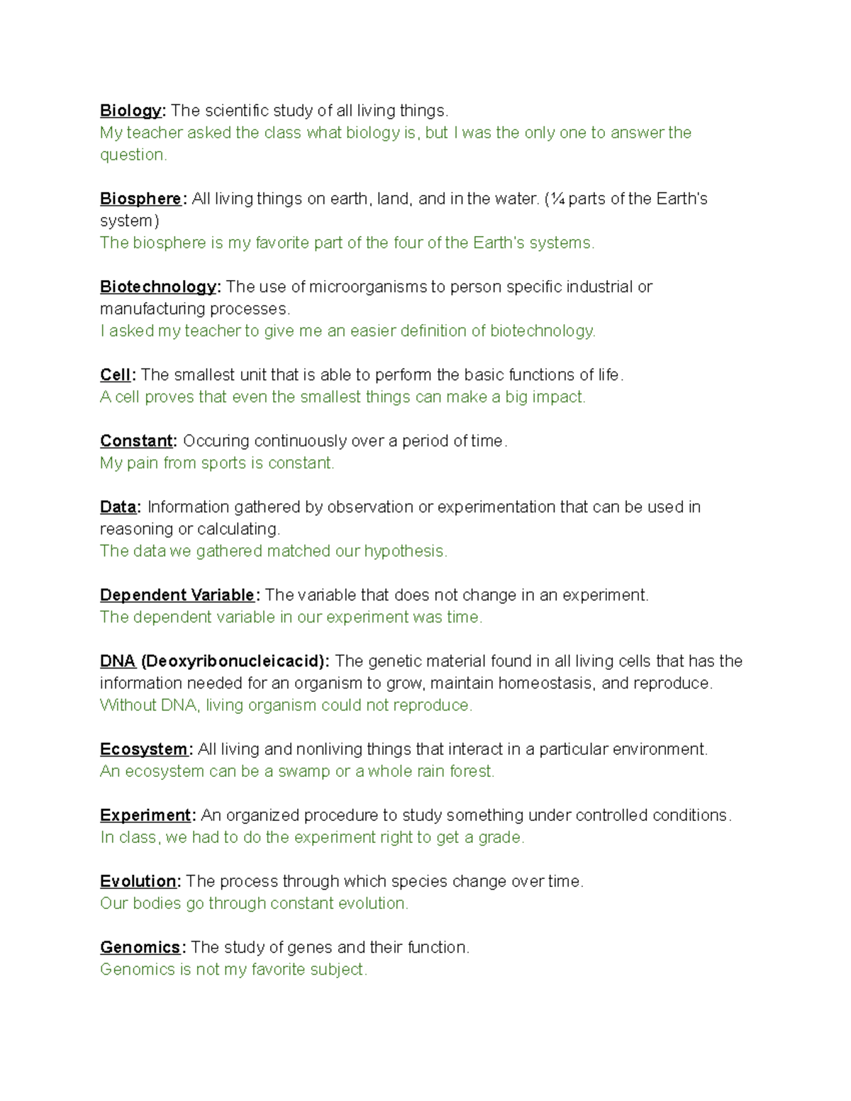 Biology Vocab Words - Biology: The scientific study of all living ...