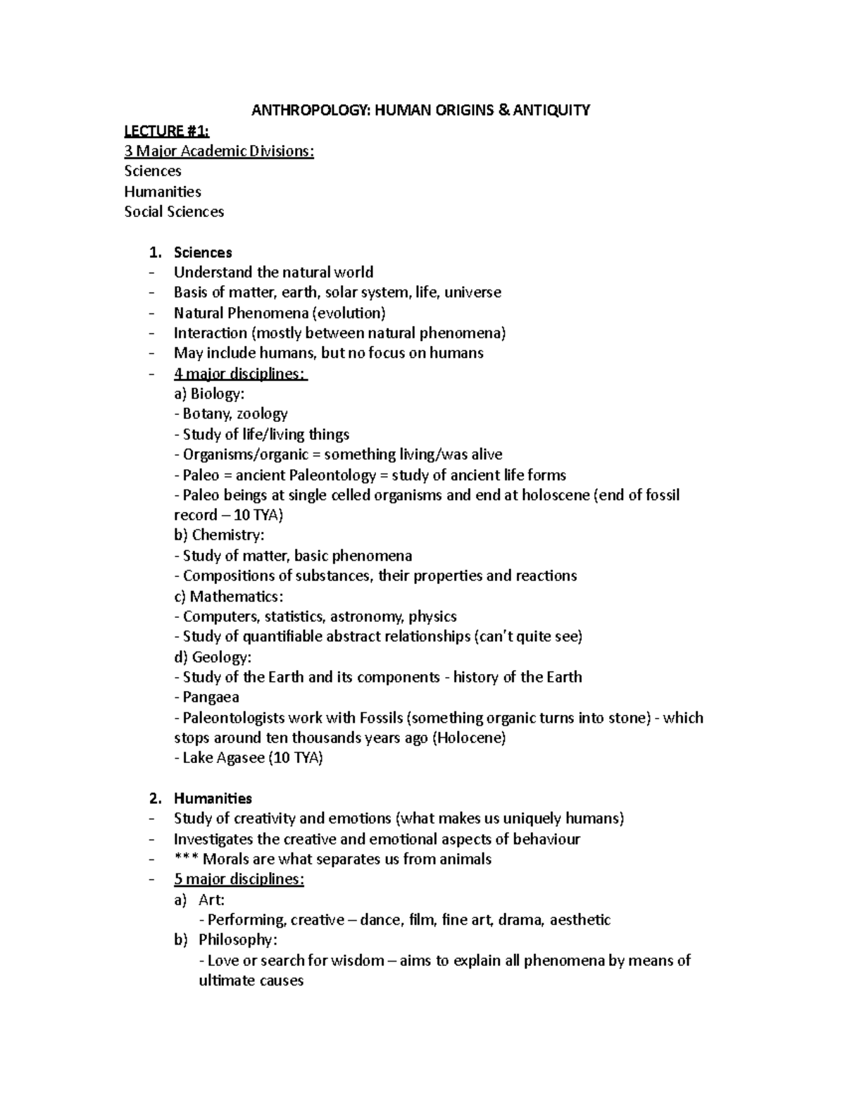 Lecture notes, all lectures - ANTHROPOLOGY: HUMAN ORIGINS ANTIQUITY ...