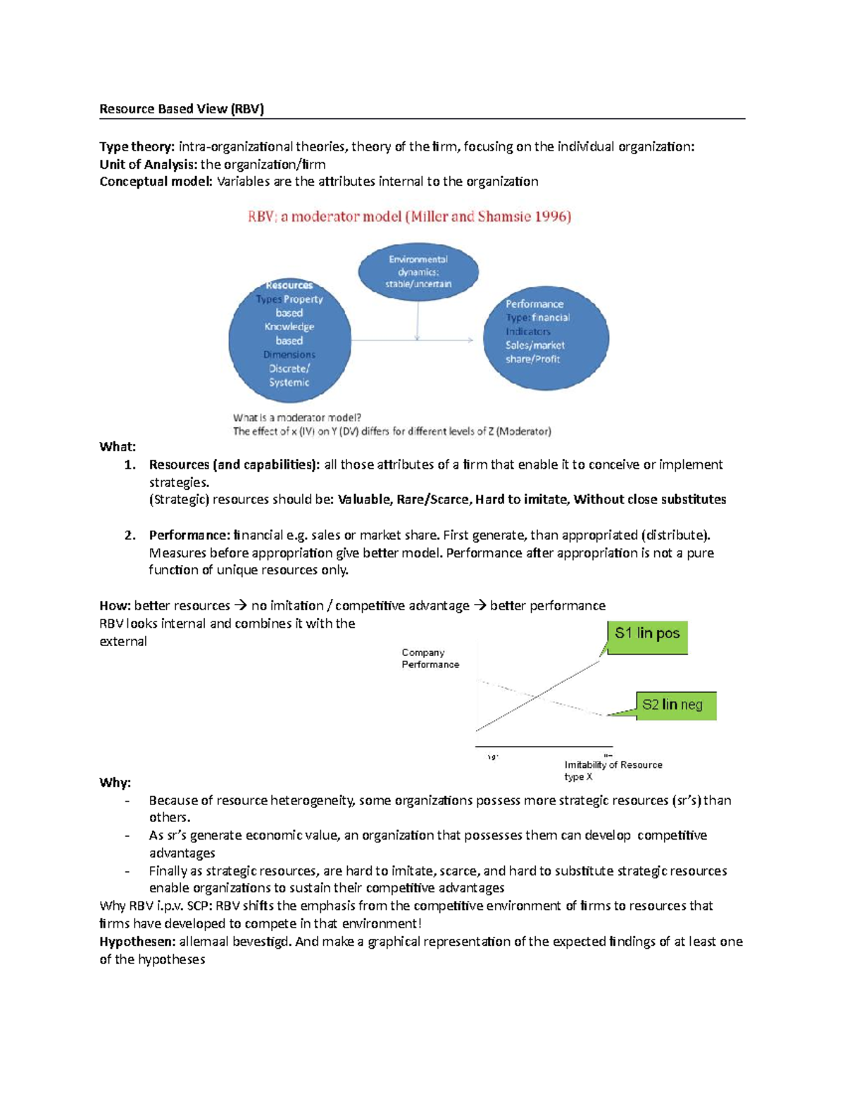 Omschrijving RBV - Samenvatting Organization Theory - Resource Based ...