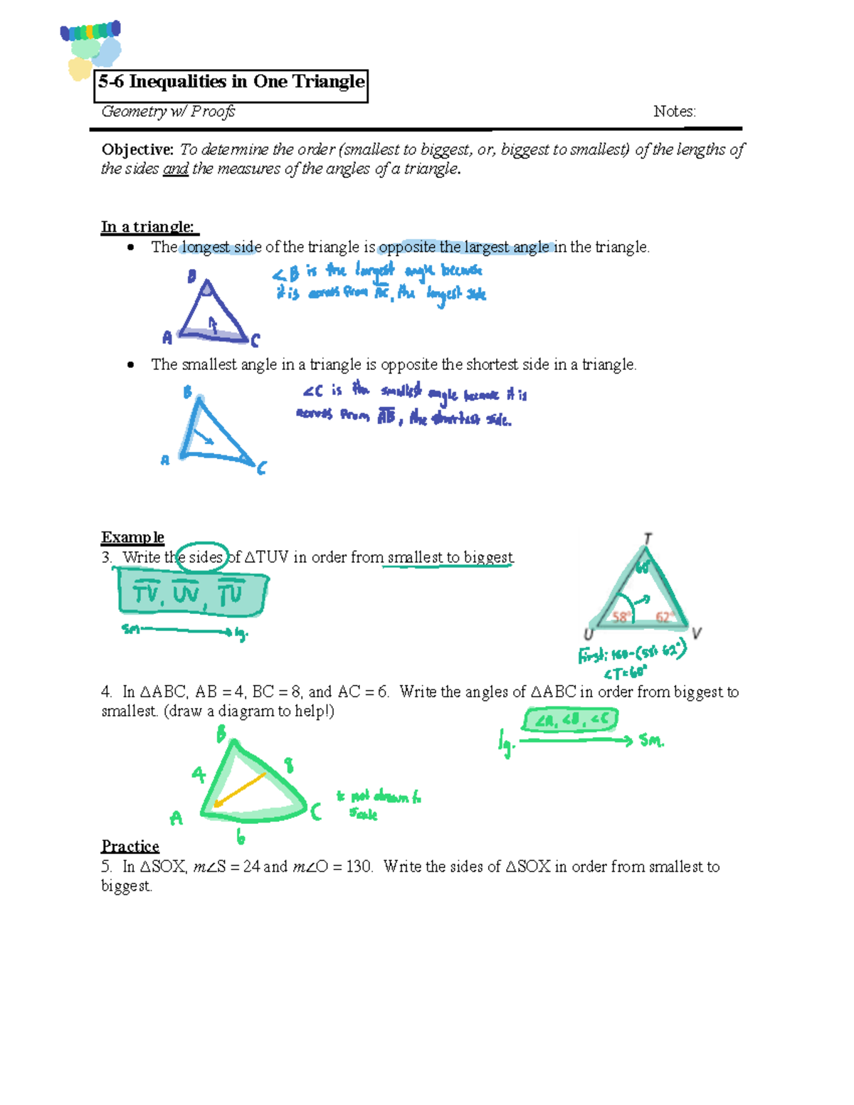 5.6-7 Notes - Determining the longest and shortest sides of a triangle ...
