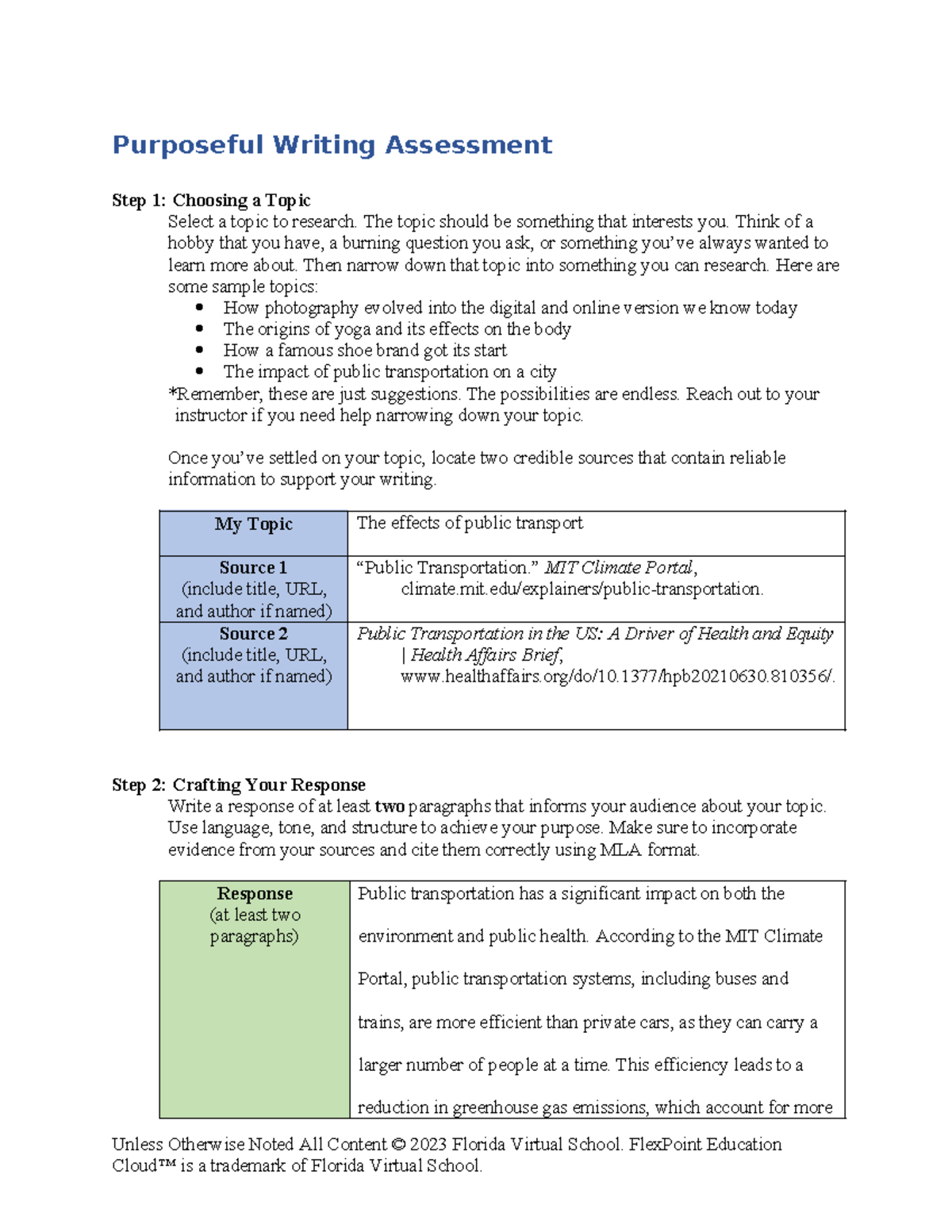 01 03 purposeful writing - Purposeful Writing Assessment Step 1 ...