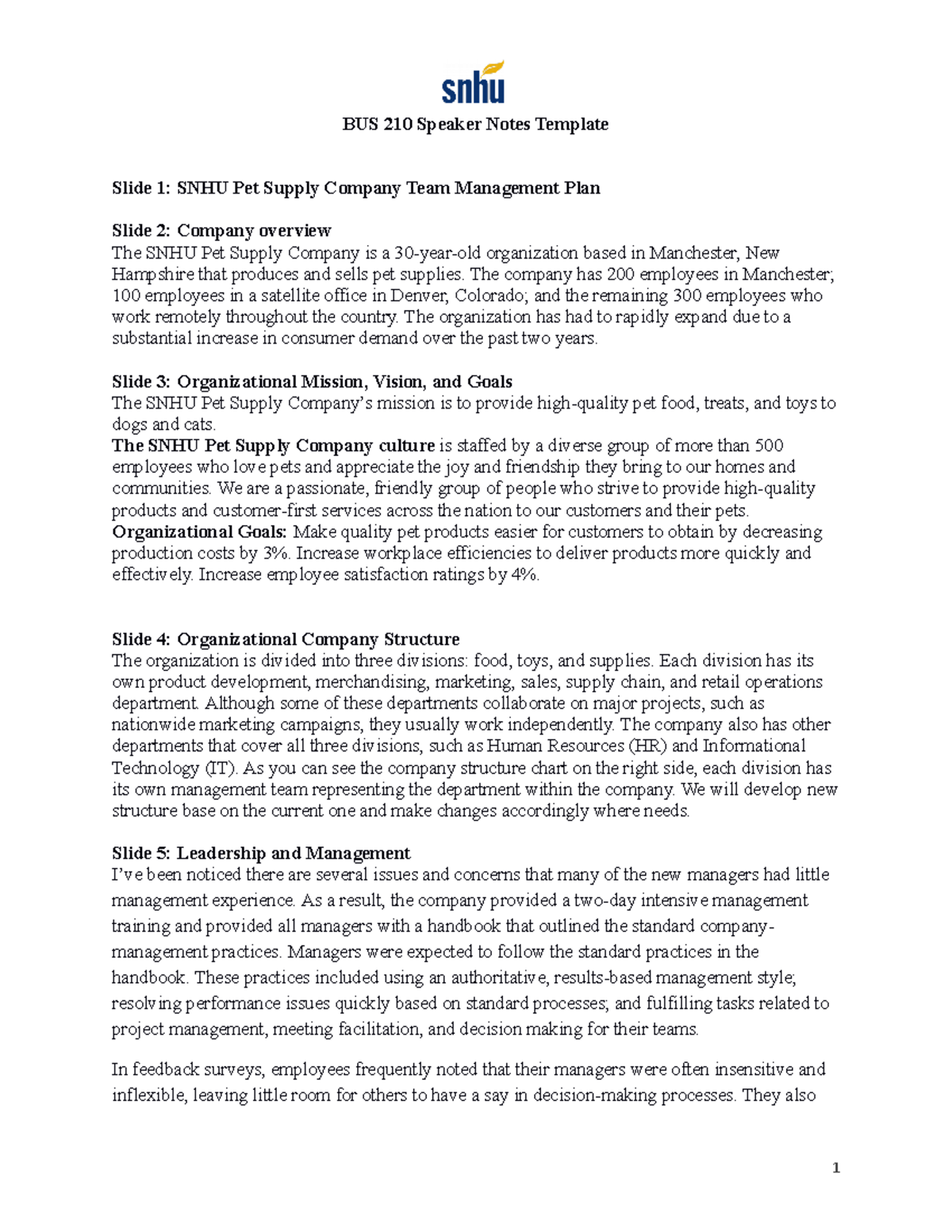 BUS 210 Speaker Notes Project 1 - BUS 210 Speaker Notes Template Slide ...