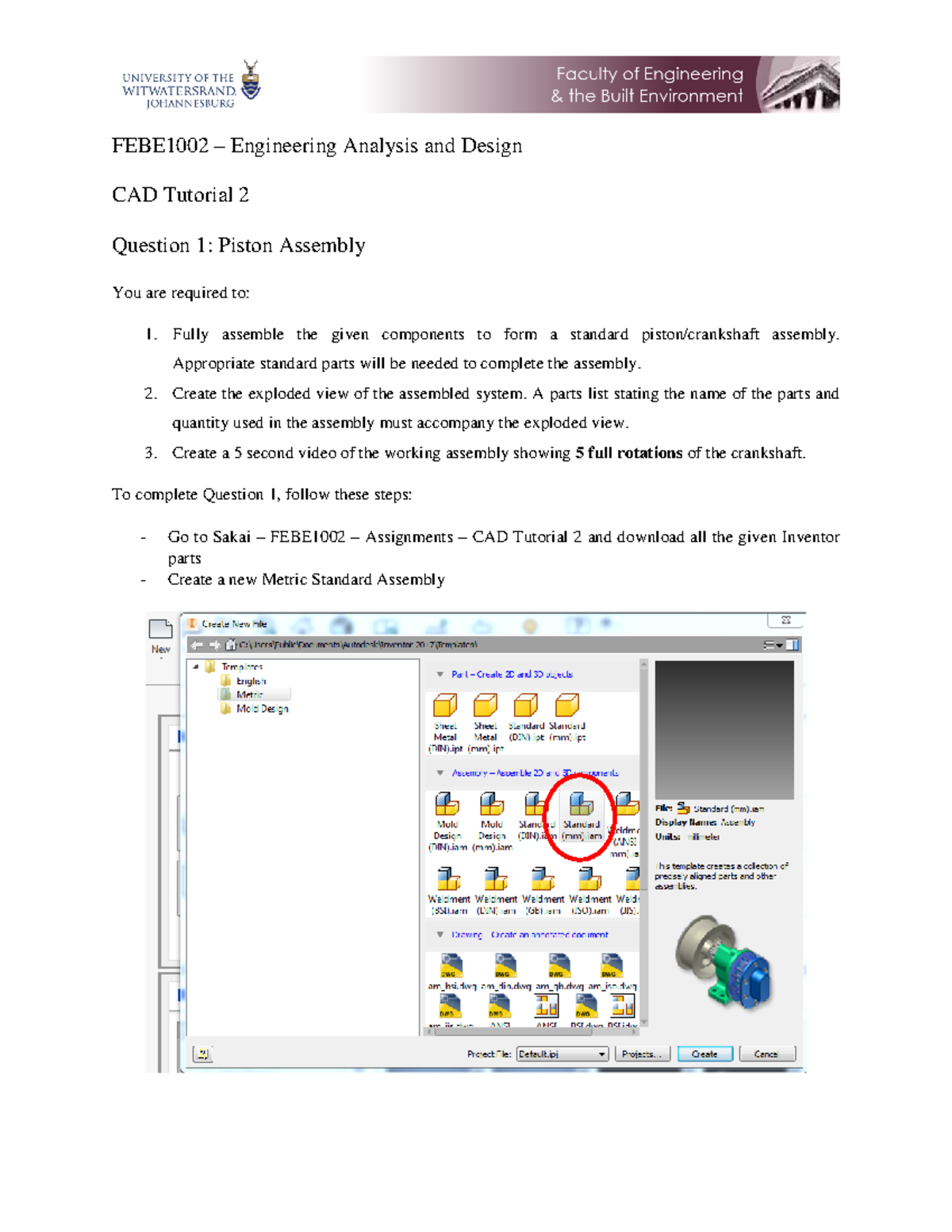 CAD Tutorial 2 - FEBE1002 – Engineering Analysis and Design CAD ...
