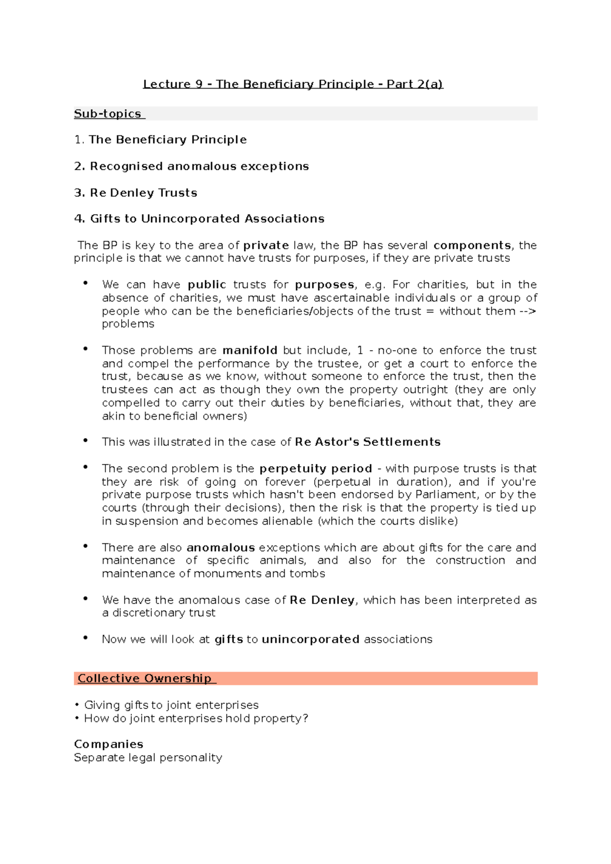 Lecture 9 - The Beneficiary Principle (Part 2(a)) - Lecture 9 - The Beneiciary Principle - Part ...