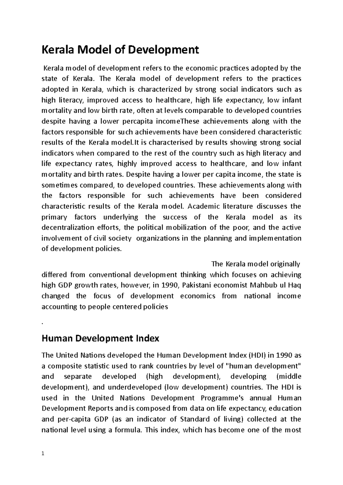 Kerala model of development ( B A economics) - Kerala Model of ...