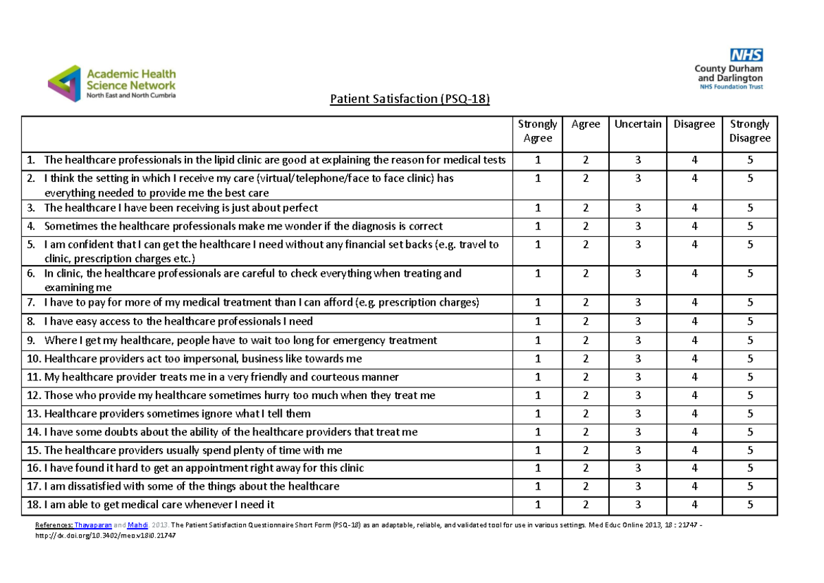 A Standardized Patient Satisfaction Questionnaire-18 - References ...