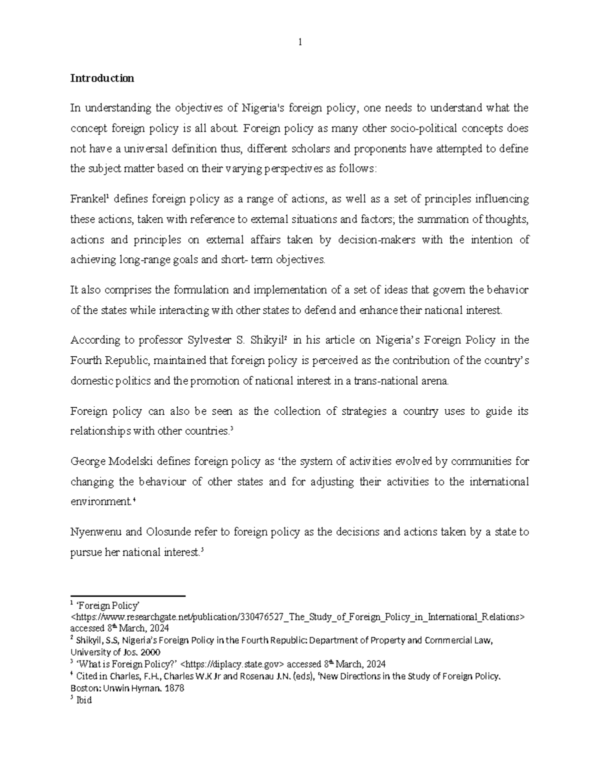 Nigerian Foreign Policy Objectives LLB23 - Introduction In ...