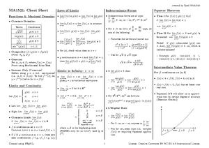 MA1521 cheatsheet - Functions : Integration Vectors Composite functions ...