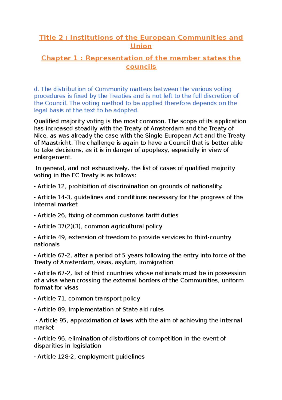 Law of European union 12 - Title 2 : Institutions of the European ...