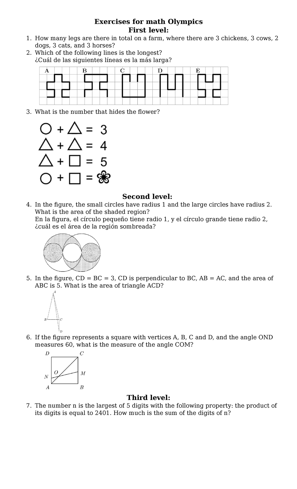 Exercises for math Olympics - Exercises for math Olympics First level ...