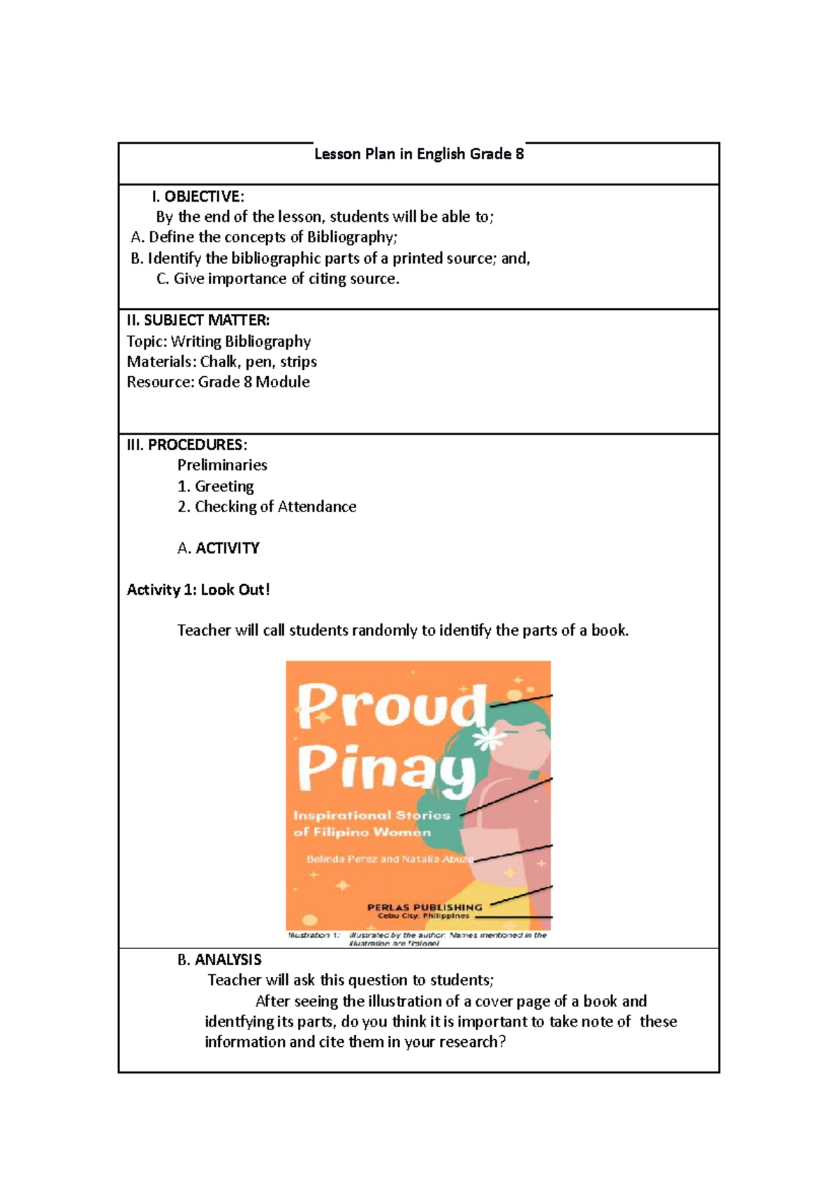 LP g8 citation - Lesson plan in G8 English - Lesson Plan in English ...