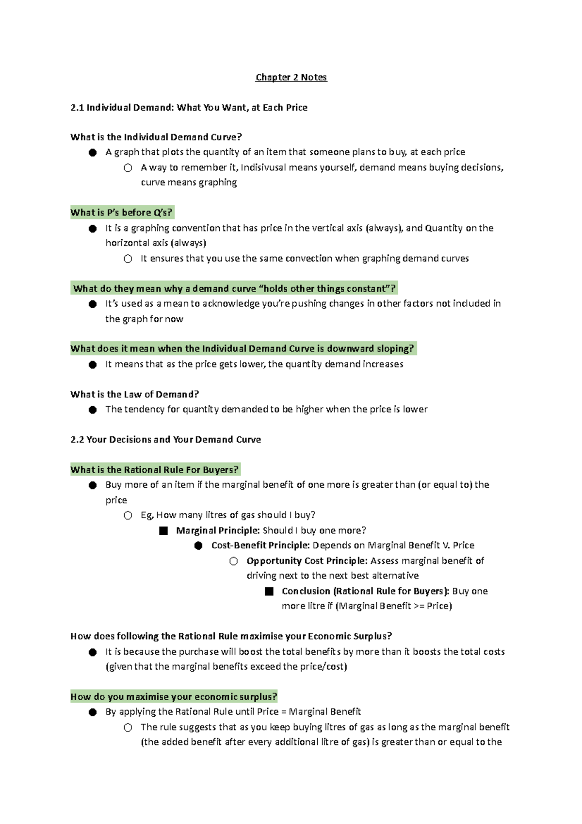 Chapter 2 Notes - Chapter 2 Notes 2 Individual Demand: What You Want ...