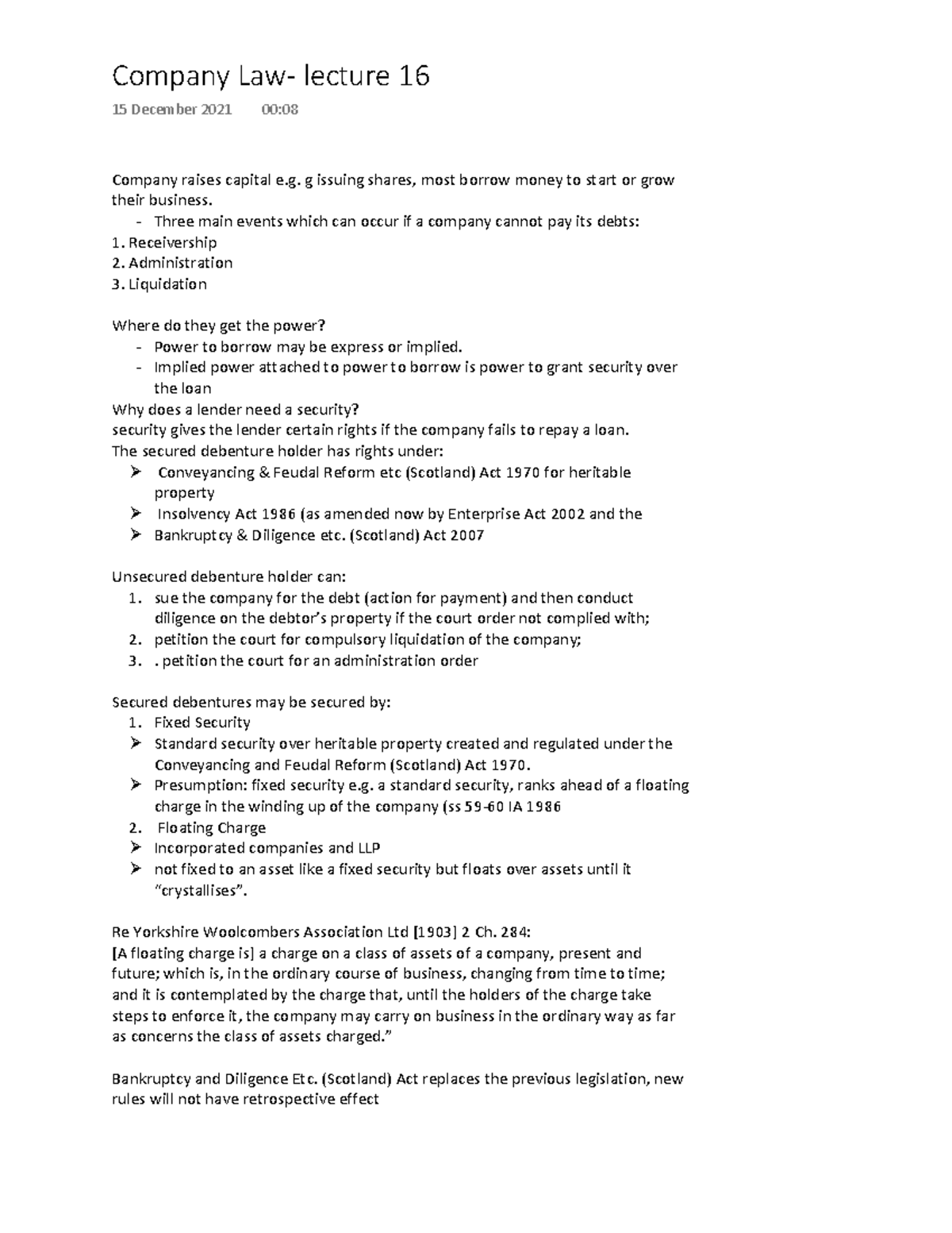 Company 6 - Lecture notes 6 - Company lecture 16 15 December 2021 00:08 ...