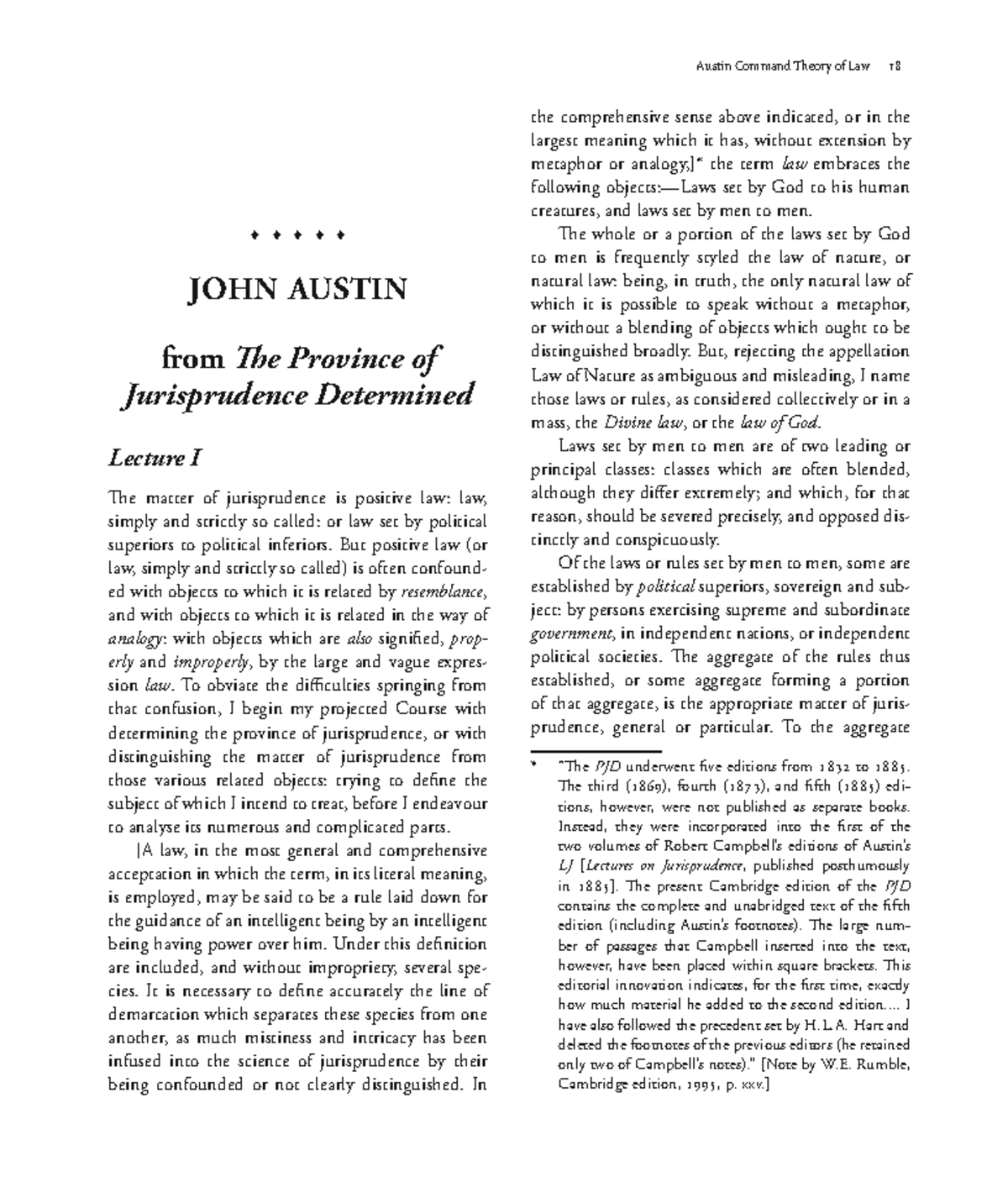 Austin Positivism - Austin Command Theory of Law ♦ ♦ ♦ ♦ ♦ JOHN AUSTIN ...