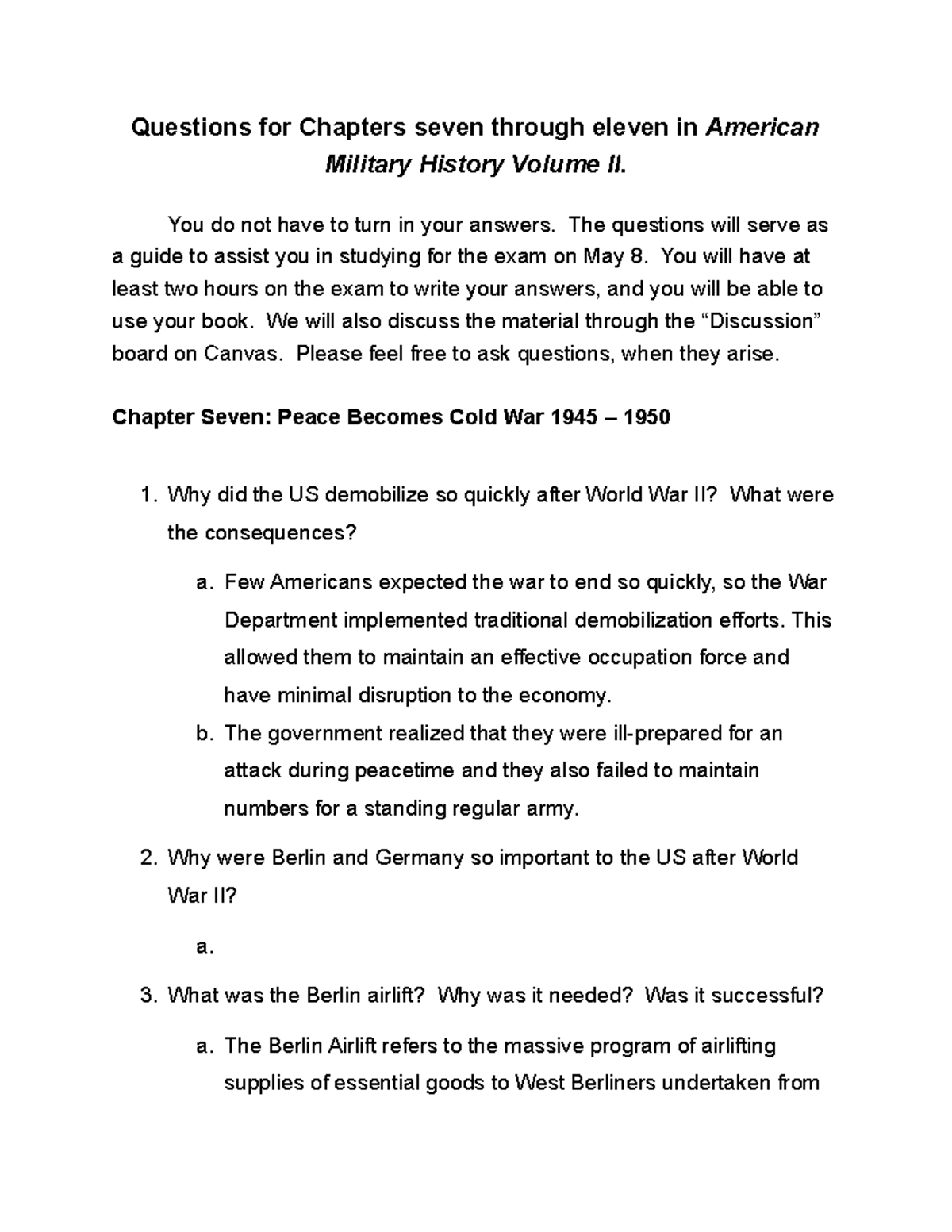 HIS 333 Questions and Answers #3 - Questions for Chapters seven through ...