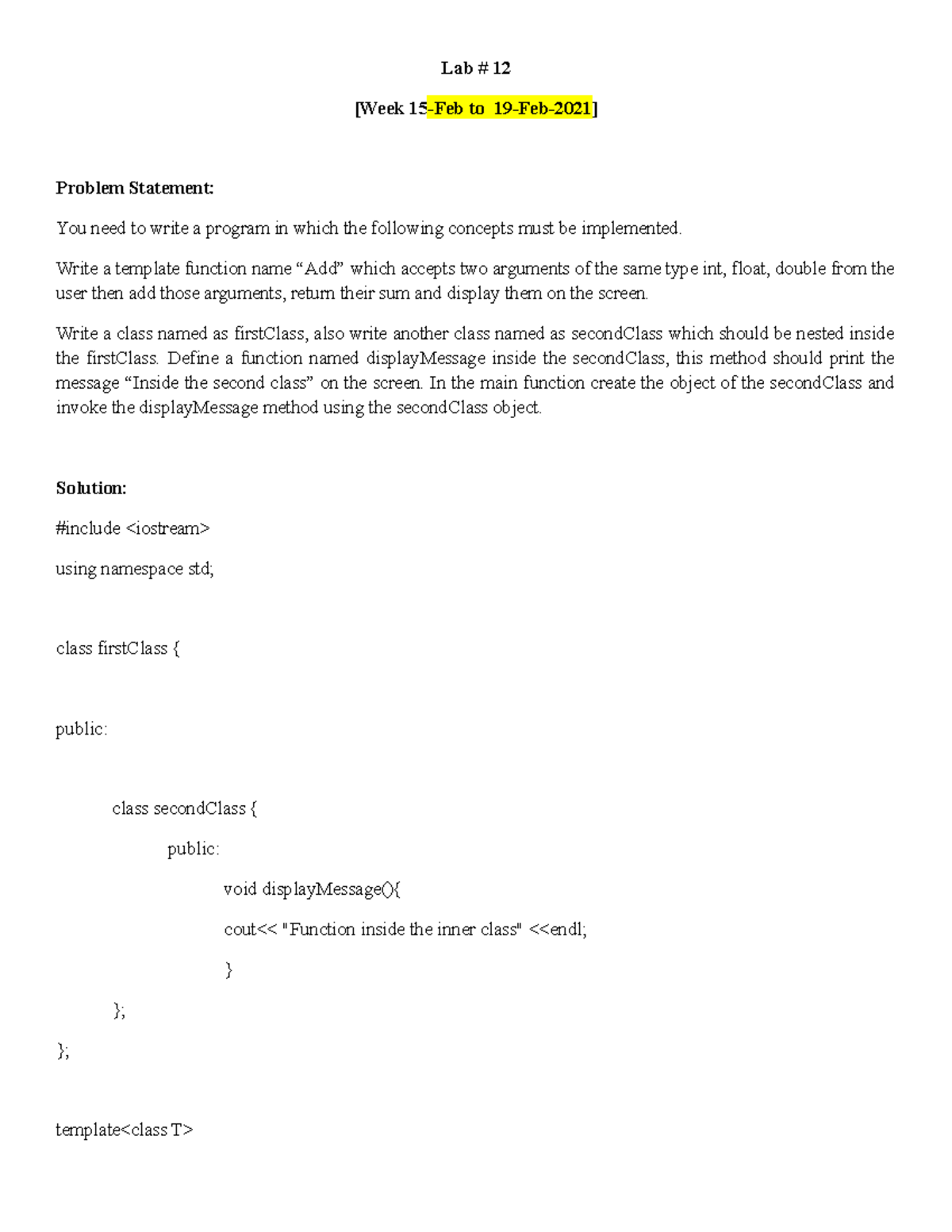 Lab-Exercise - Lab # 12 [Week 15-Feb to 19-Feb-2021] Problem Statement ...