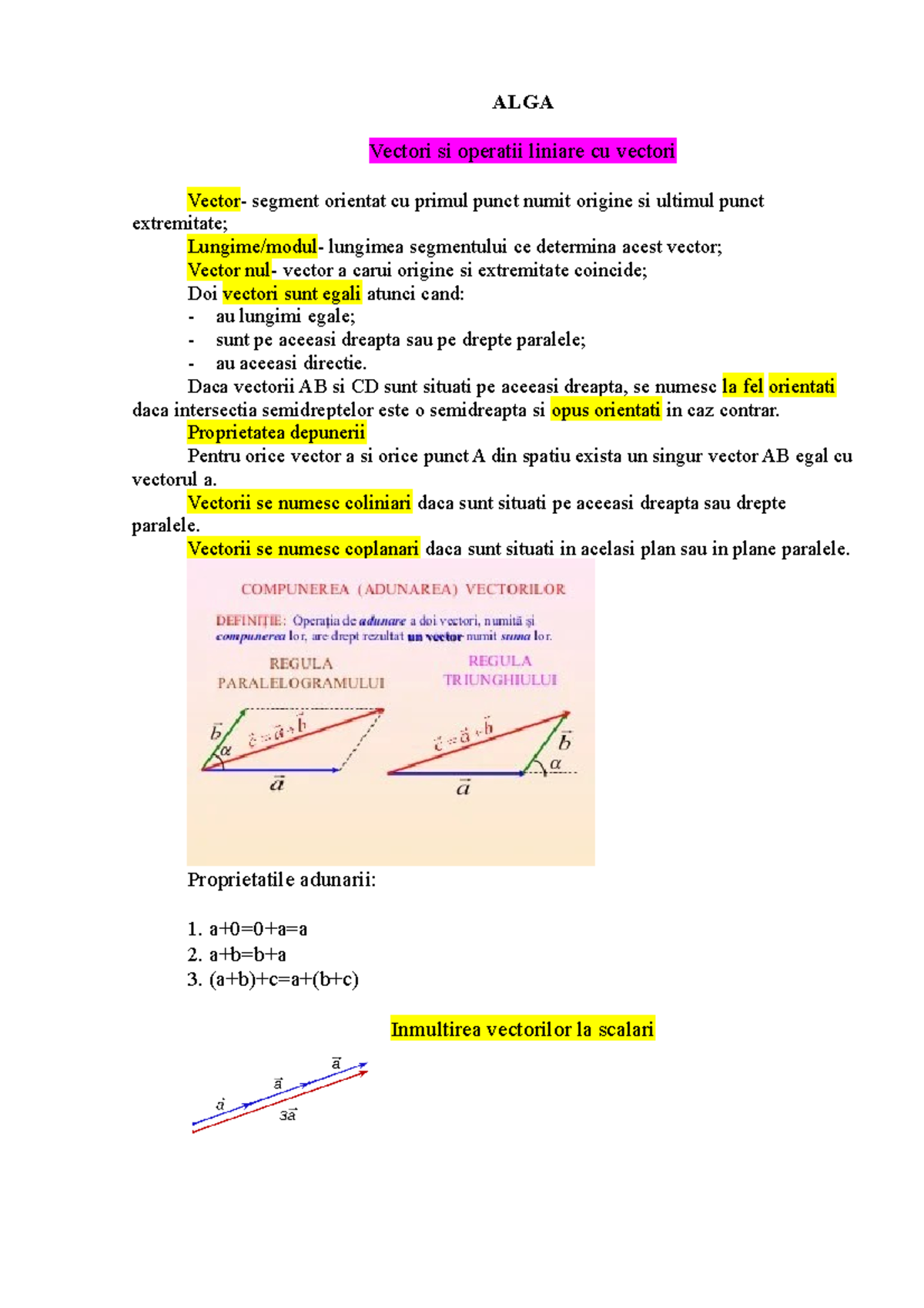 ALGA - iuhu - ALGA Vectori si operatii liniare cu vectori Vector ...