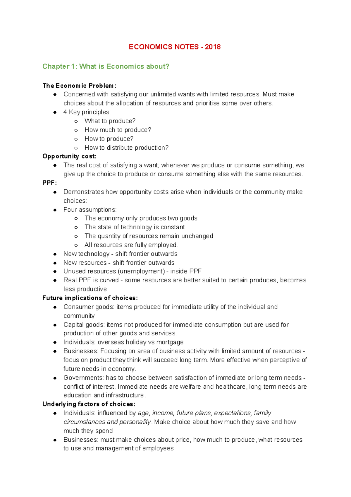 Eco 3 - Economics Study notes - ECONOMICS NOTES - 2018 Chapter 1: What ...