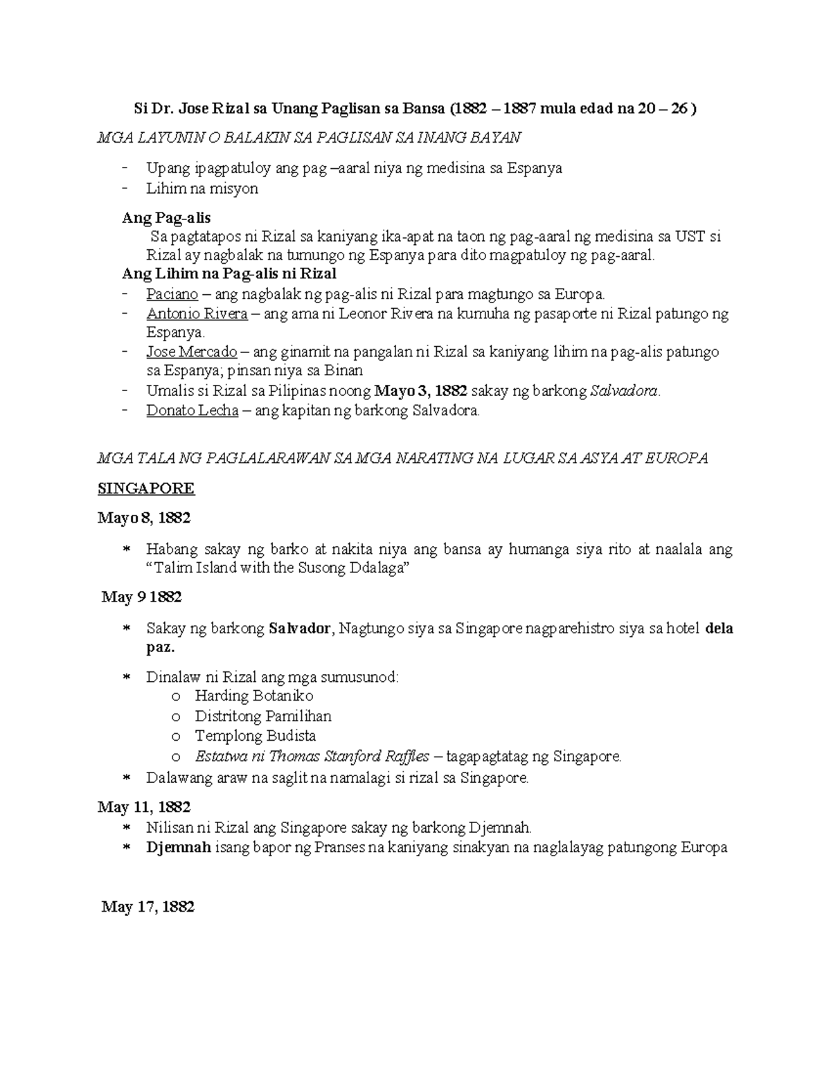A-rizal - Si Dr. Jose Rizal sa Unang Paglisan sa Bansa (1882 – 1887 ...