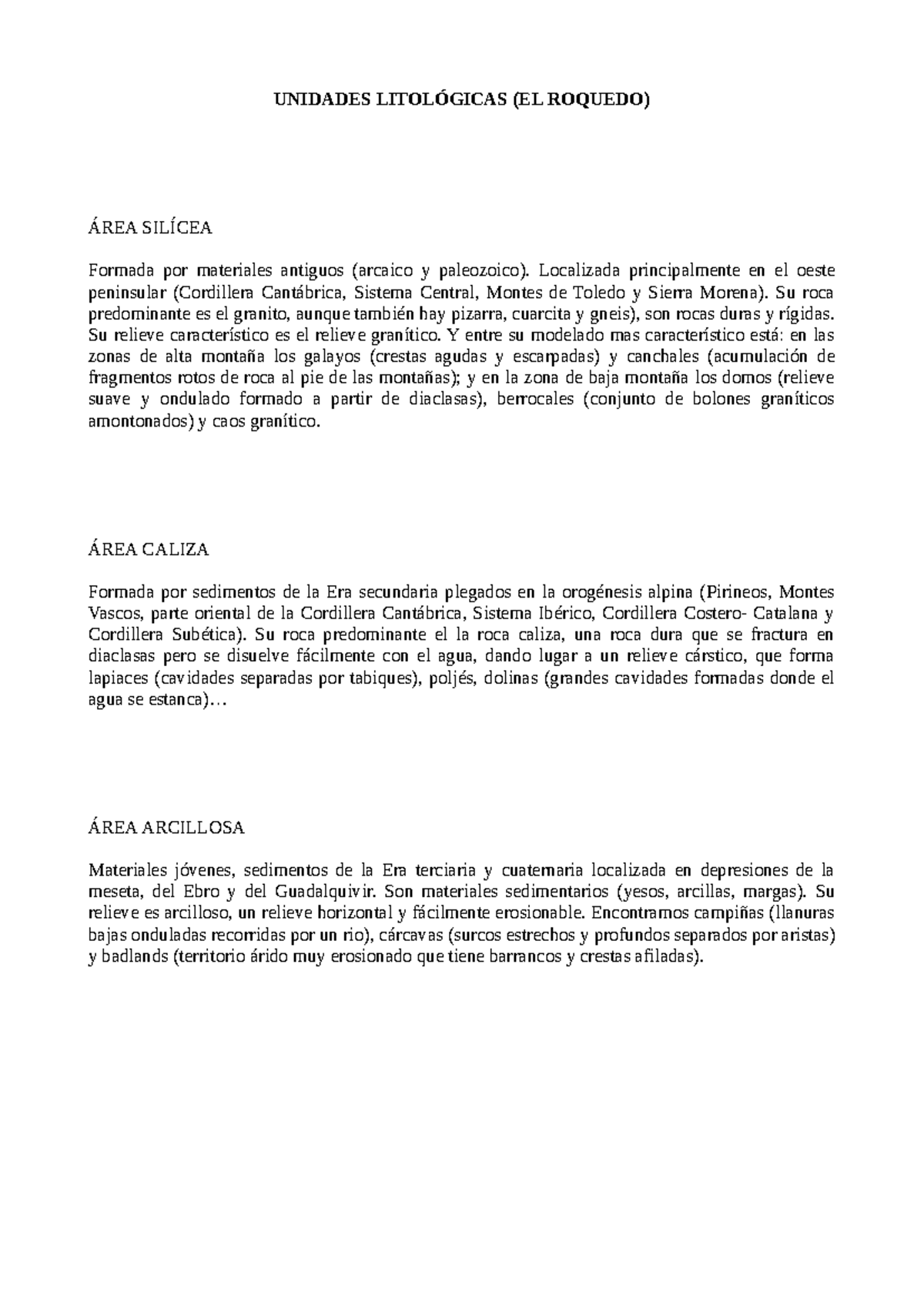 Unidades Litológicas ( Roquedo) - UNIDADES LITOLÓGICAS (EL ROQUEDO ...