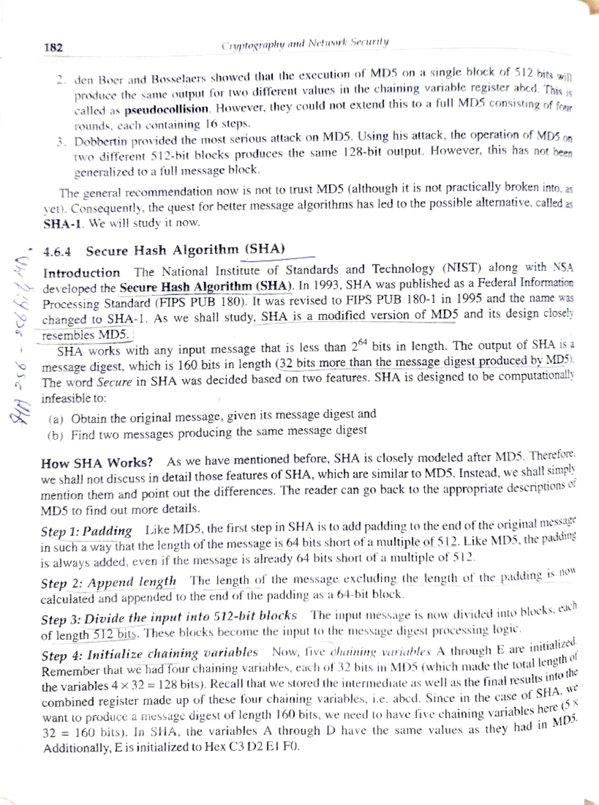 SHA 1 - Cryptography(CSS) notes for SHA & HMAC - 182 Cryptography and ...
