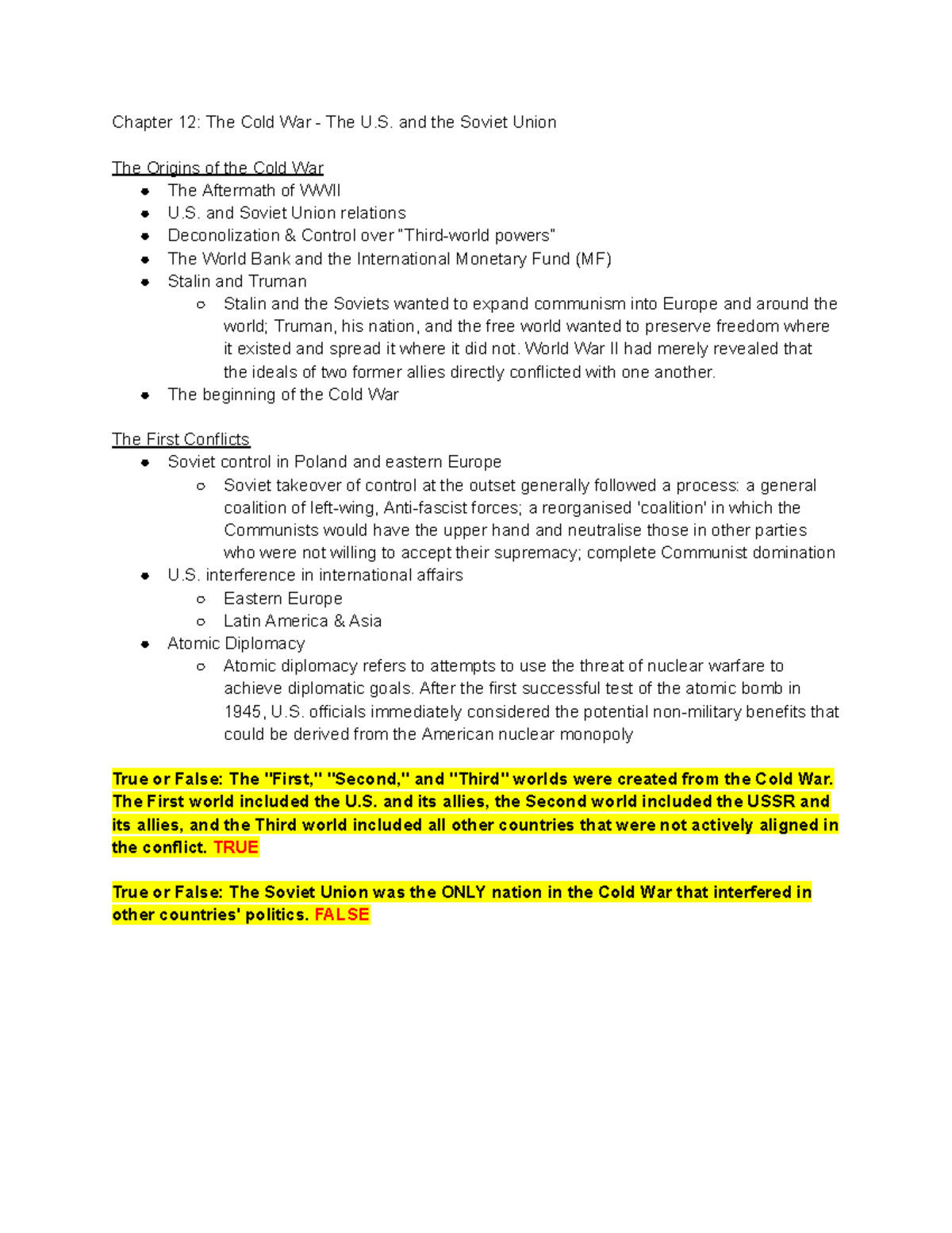 Chapter 12: The Cold War - The U.S. and the Soviet Union - Chapter 12 ...