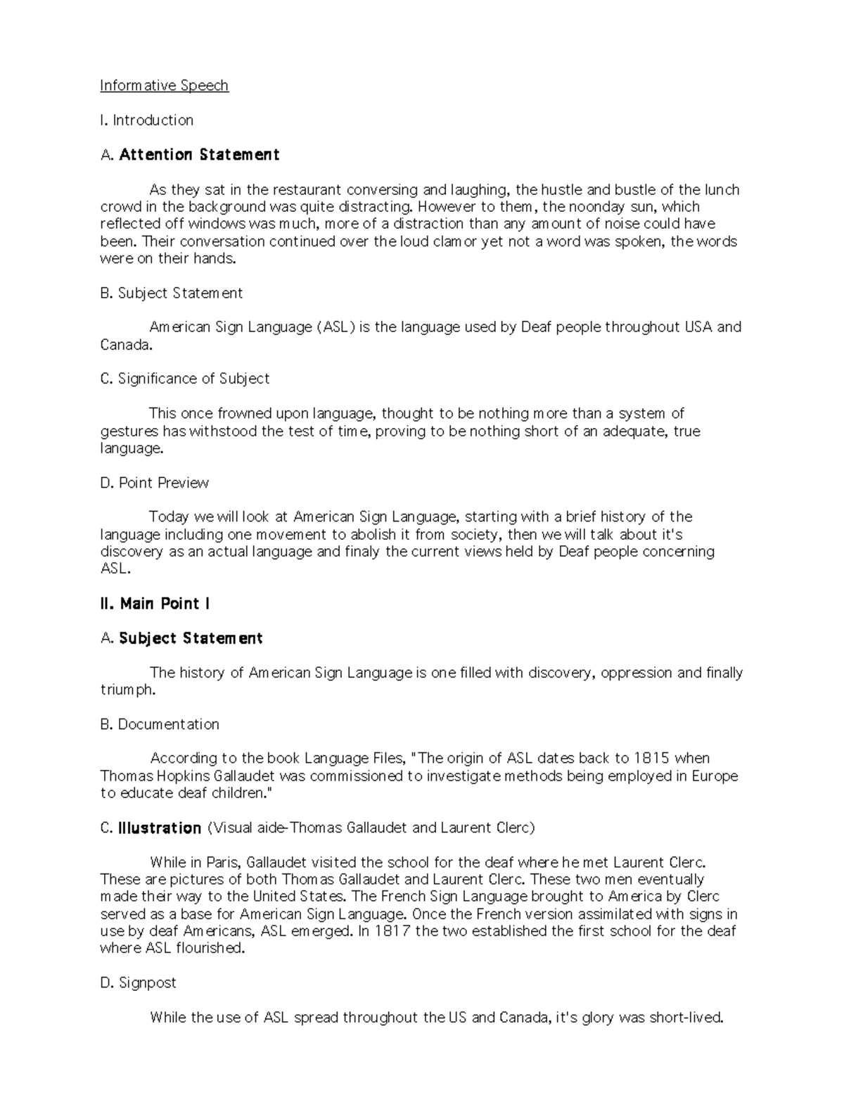 Informative Speech Example - Informative Speech I. Introduction A ...