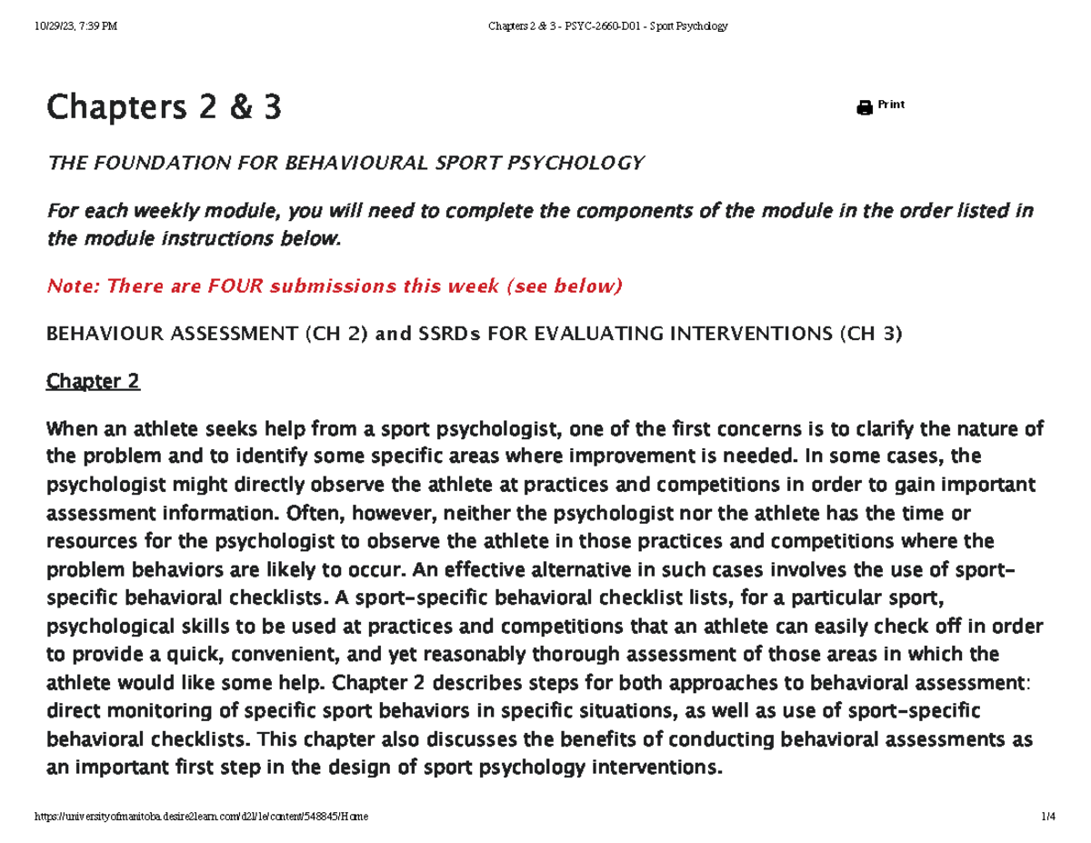 Chapters 2 & 3 - PSYC-2660-D01 - Sport Psychology - Chapters 2 & 3 ...