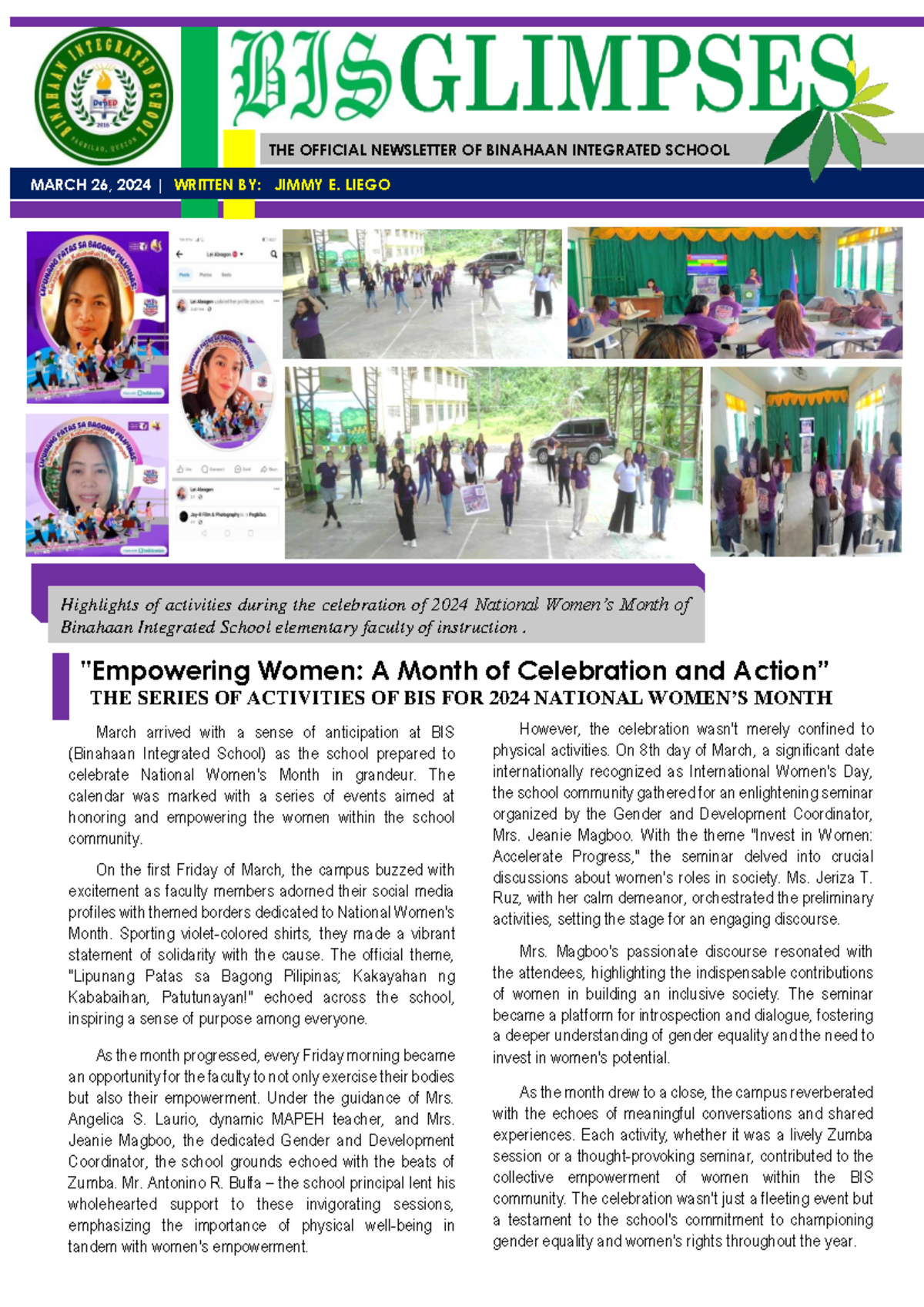 500862 Binahaan IS National Womens Month Newsletter Accomplishment ...