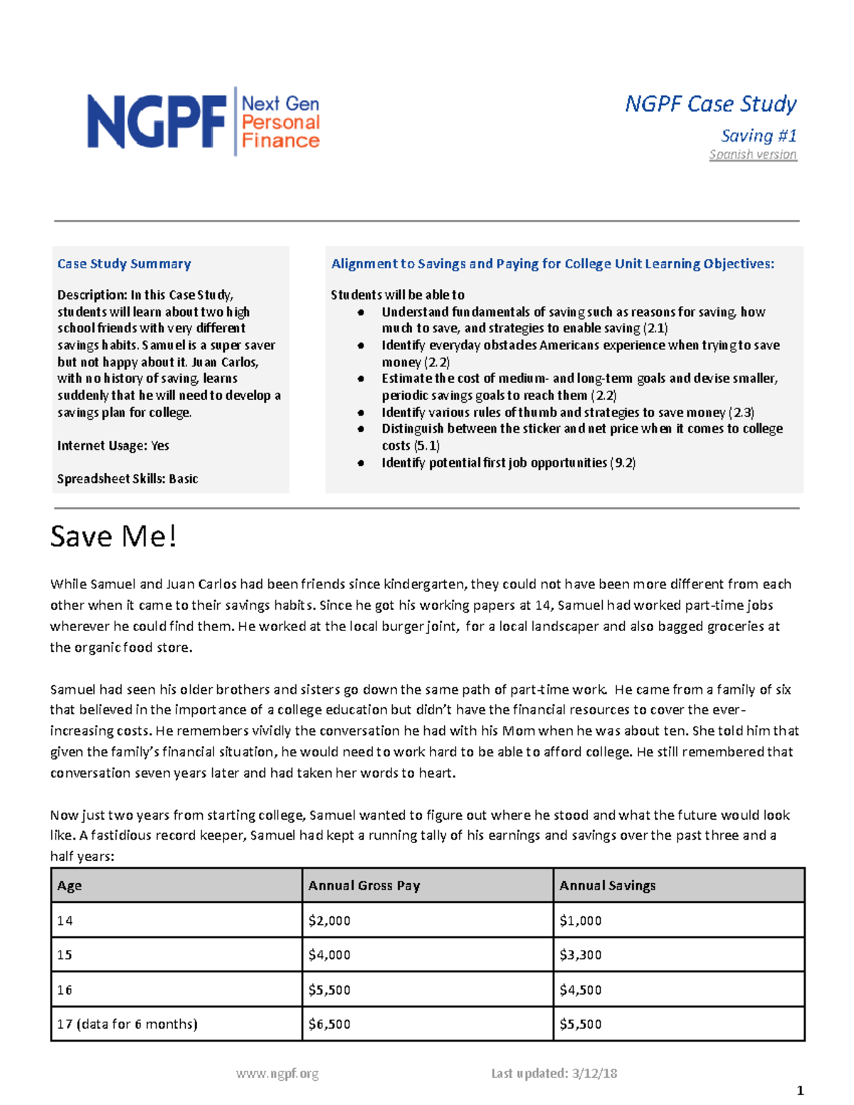 Shamaya Stroman - Personal Finance Case Study Save Me - NGPF Case Study ...