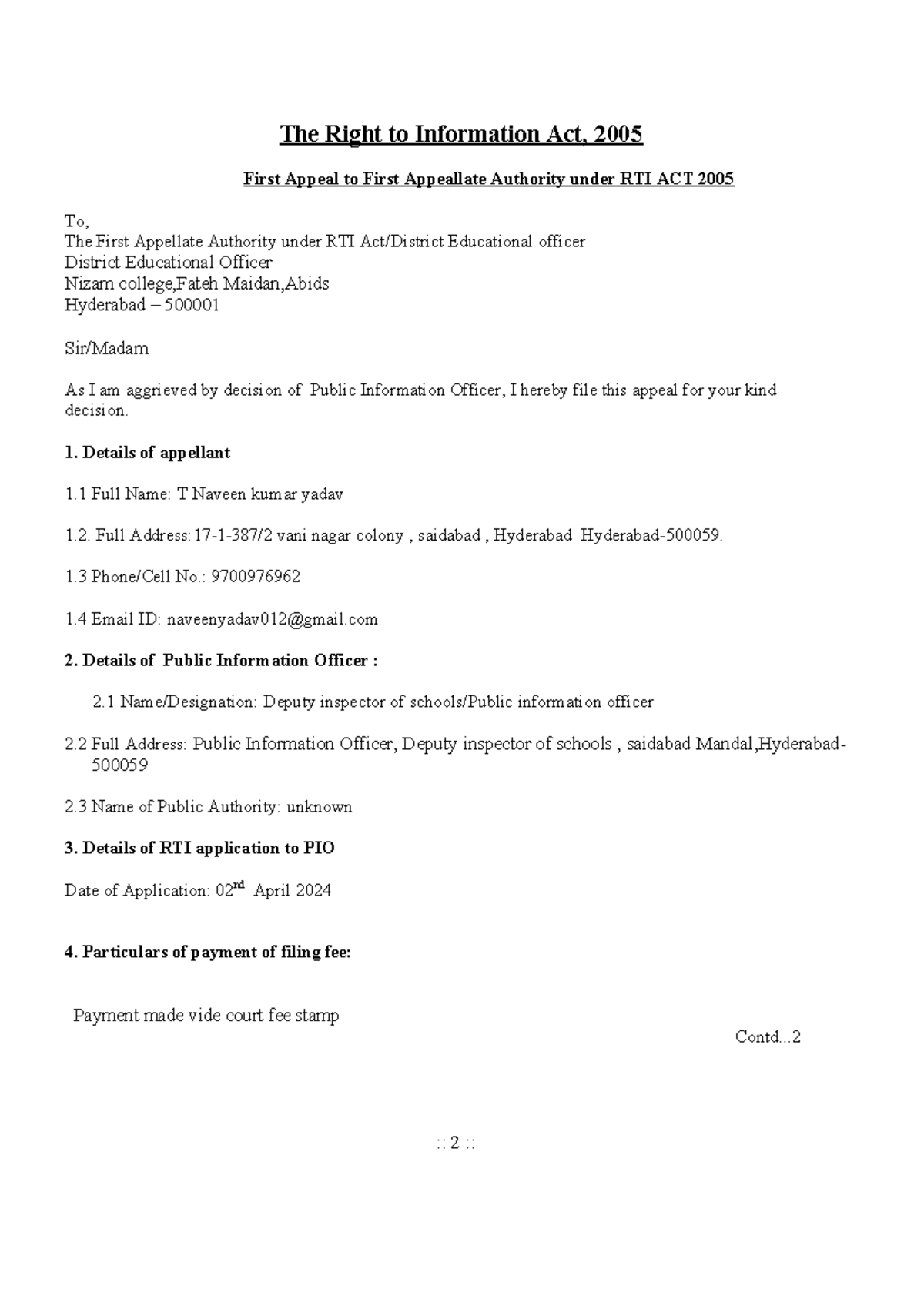 RTI first-appeal-form - The Right to Information Act, 2005 First Appeal ...