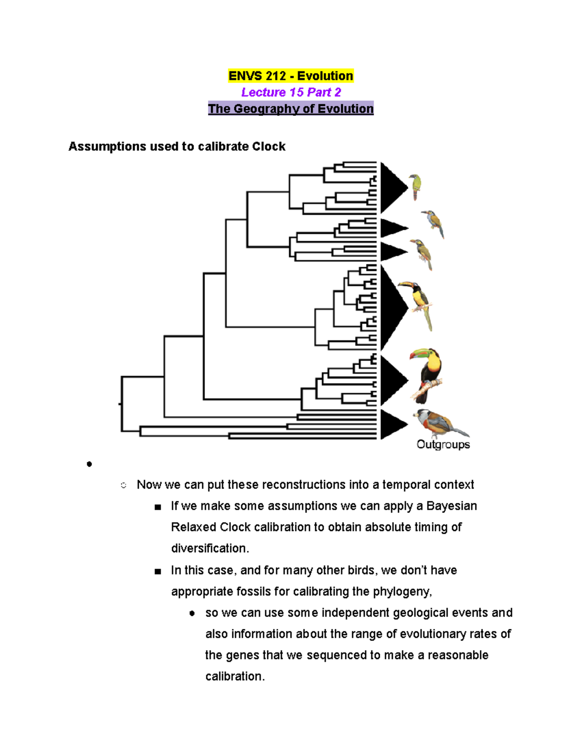 ENVS 212 Lecture 15 Part 2 - Spring 2020 - ENVS 212 - Evolution Lecture 15 Part 2 The Geography ...