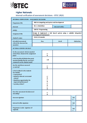 Unit 01 Programming - Higher Nationals Internal verification of ...