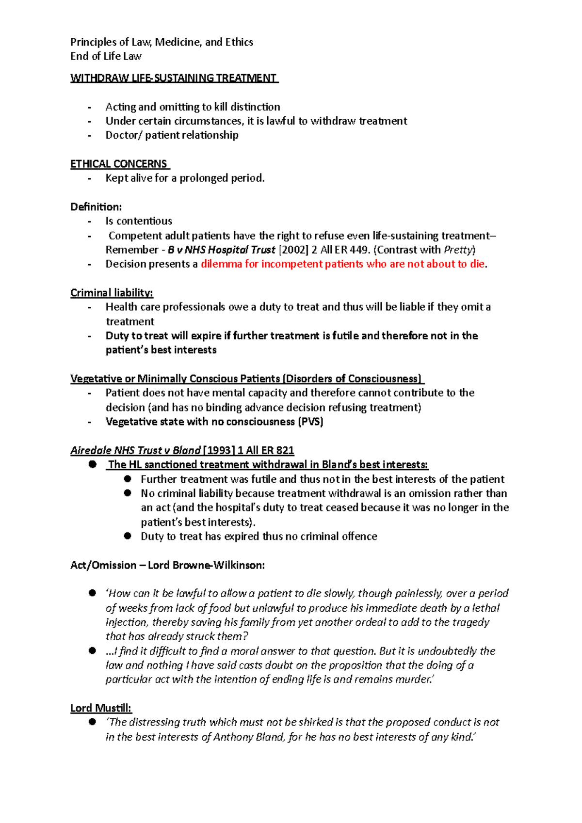 G.Withdrawal of treatment - End of Life Law WITHDRAW LIFE-SUSTAINING ...