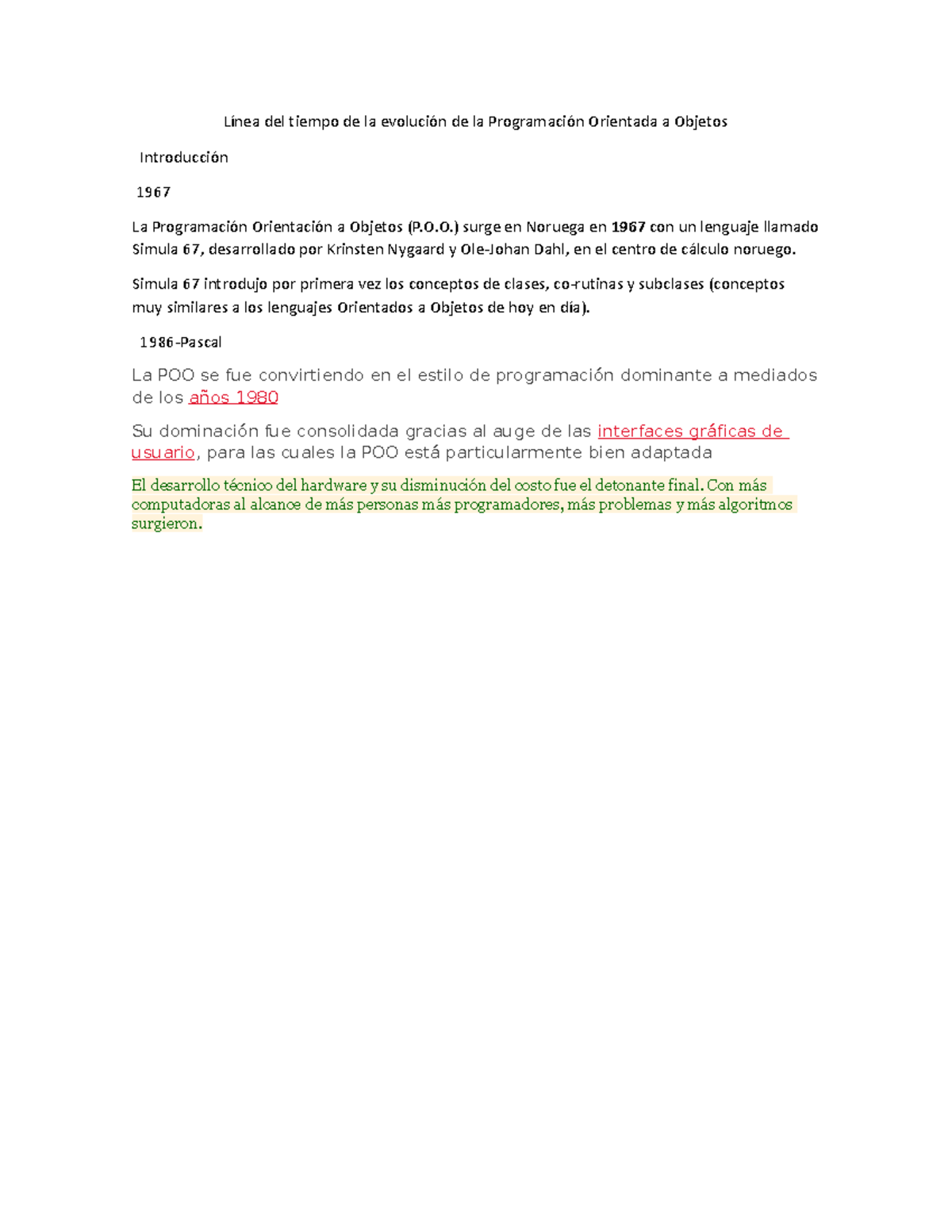 Línea del tiempo de la evolución de la Programación Orientada a Objetos ...