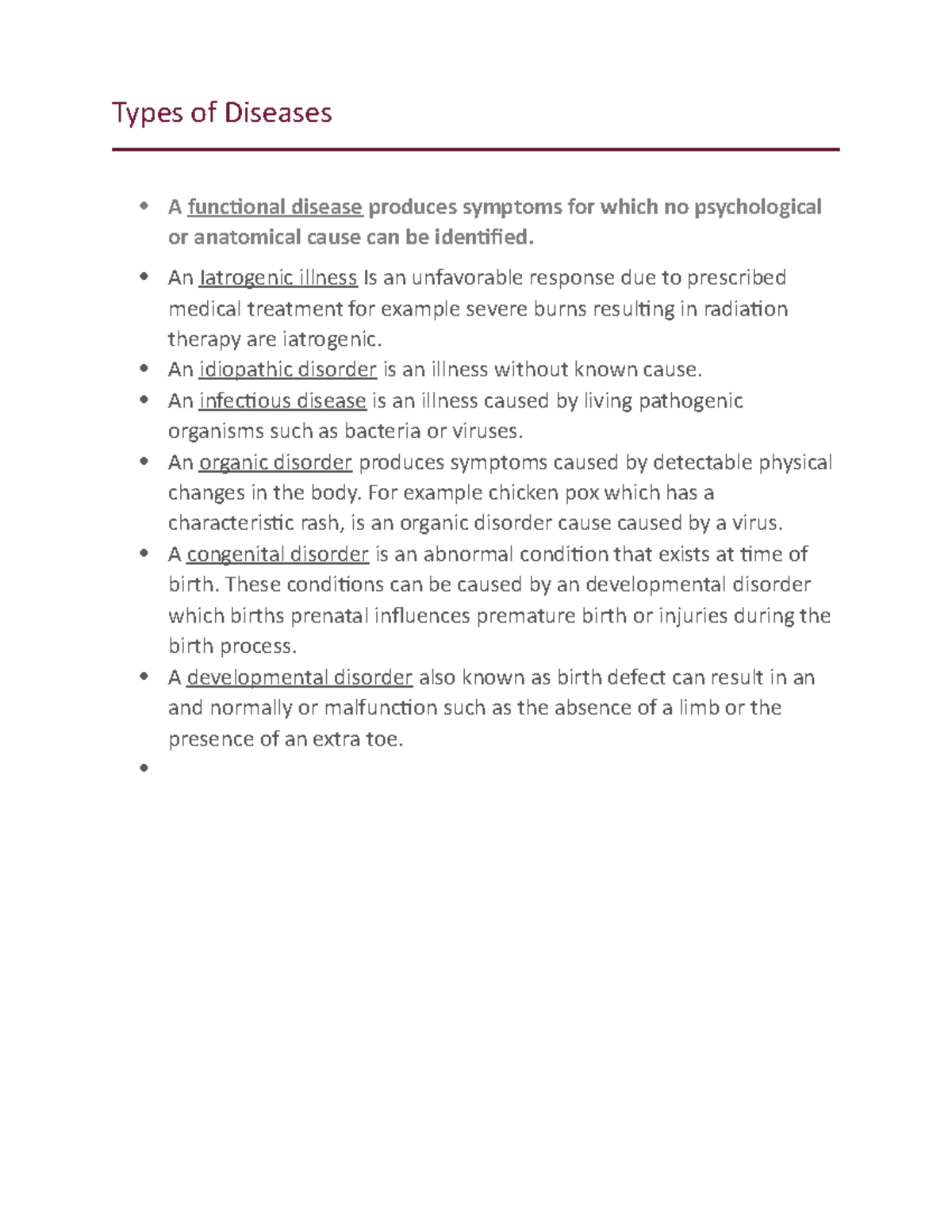 Types of Diseases - Types of Diseases A functional disease produces ...